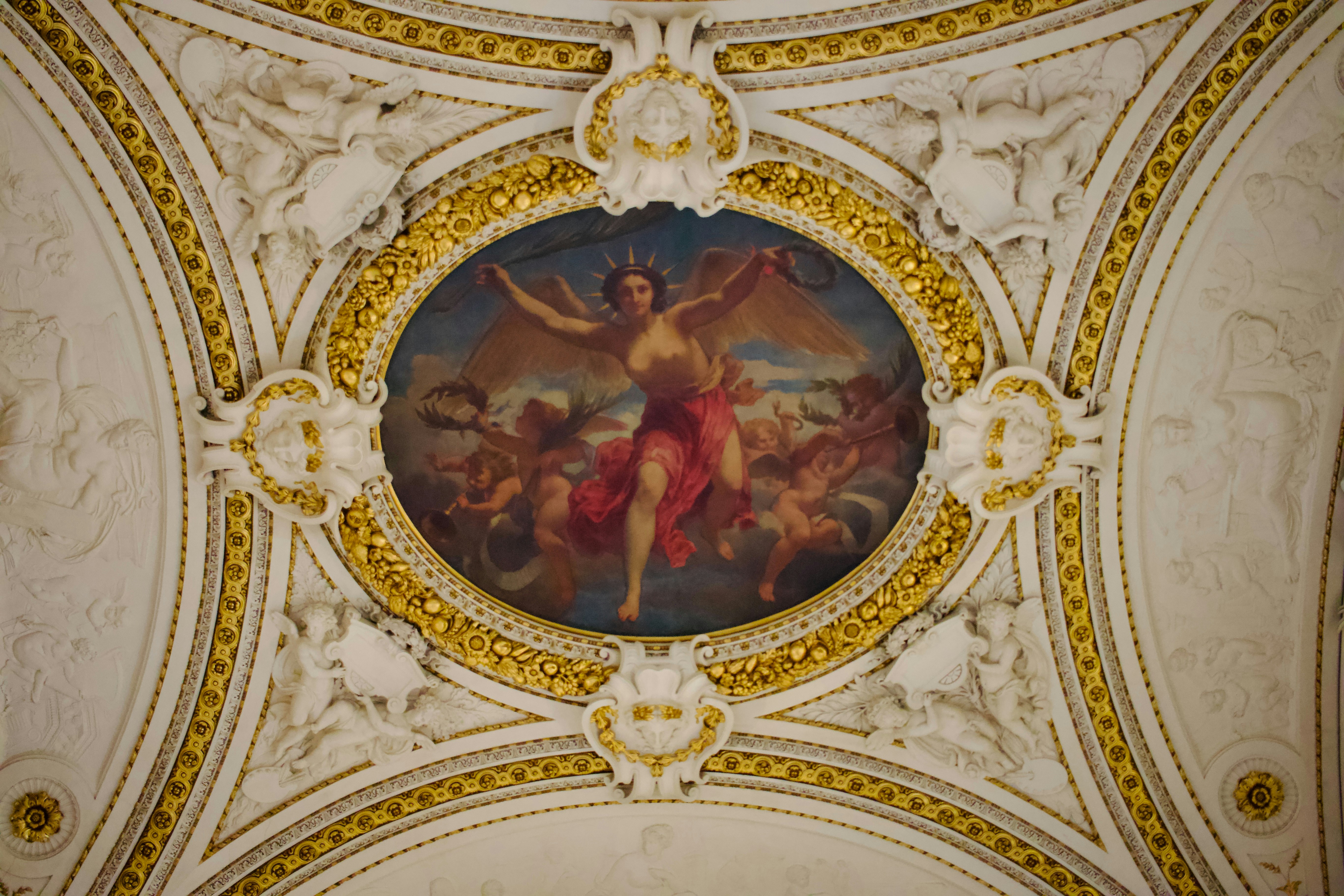 Ornate Ceiling Fresco: Triumph of Light Surrounded by Gilded Moldings
