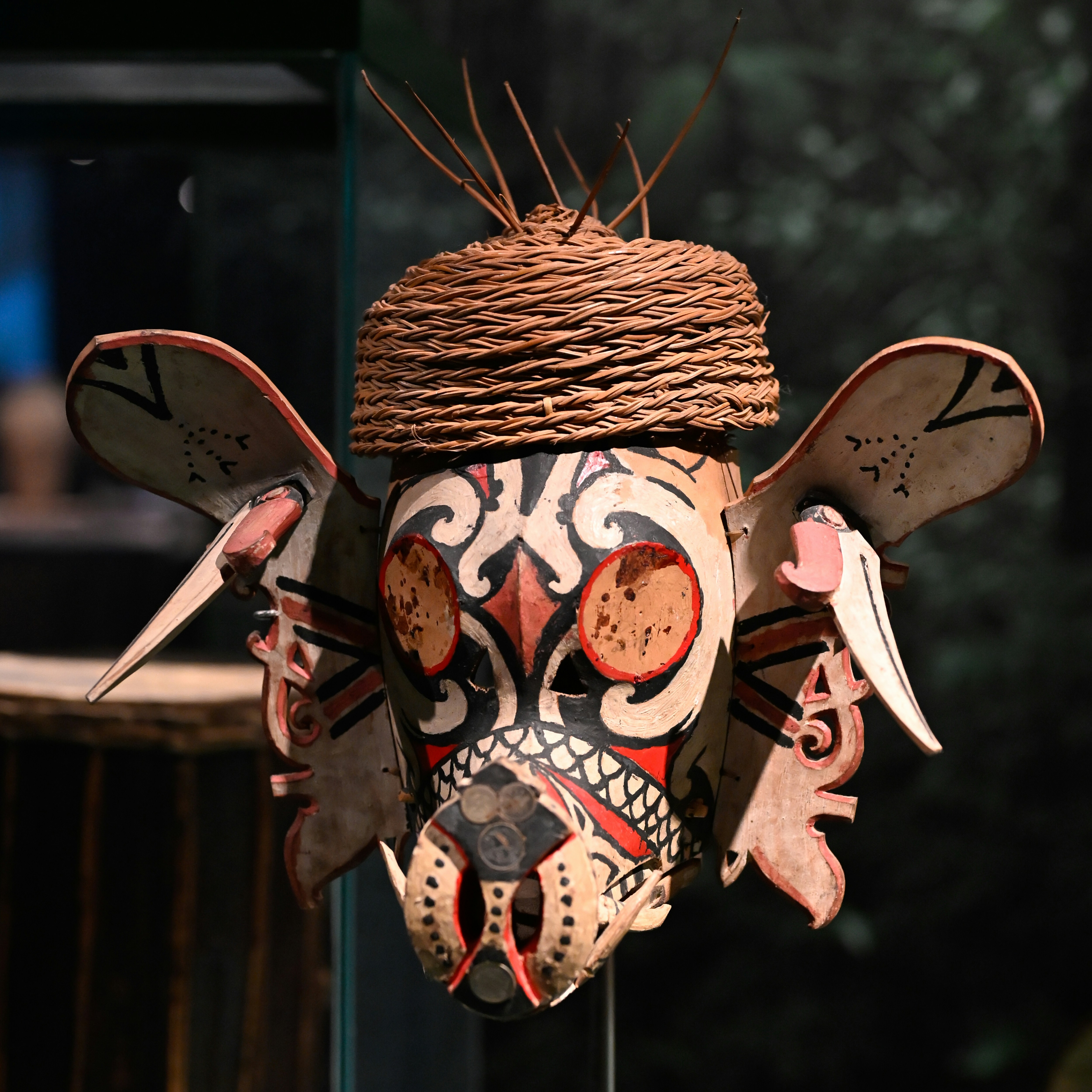 A colorful, ornate tribal mask with straw headdress. photo – Free Face ...
