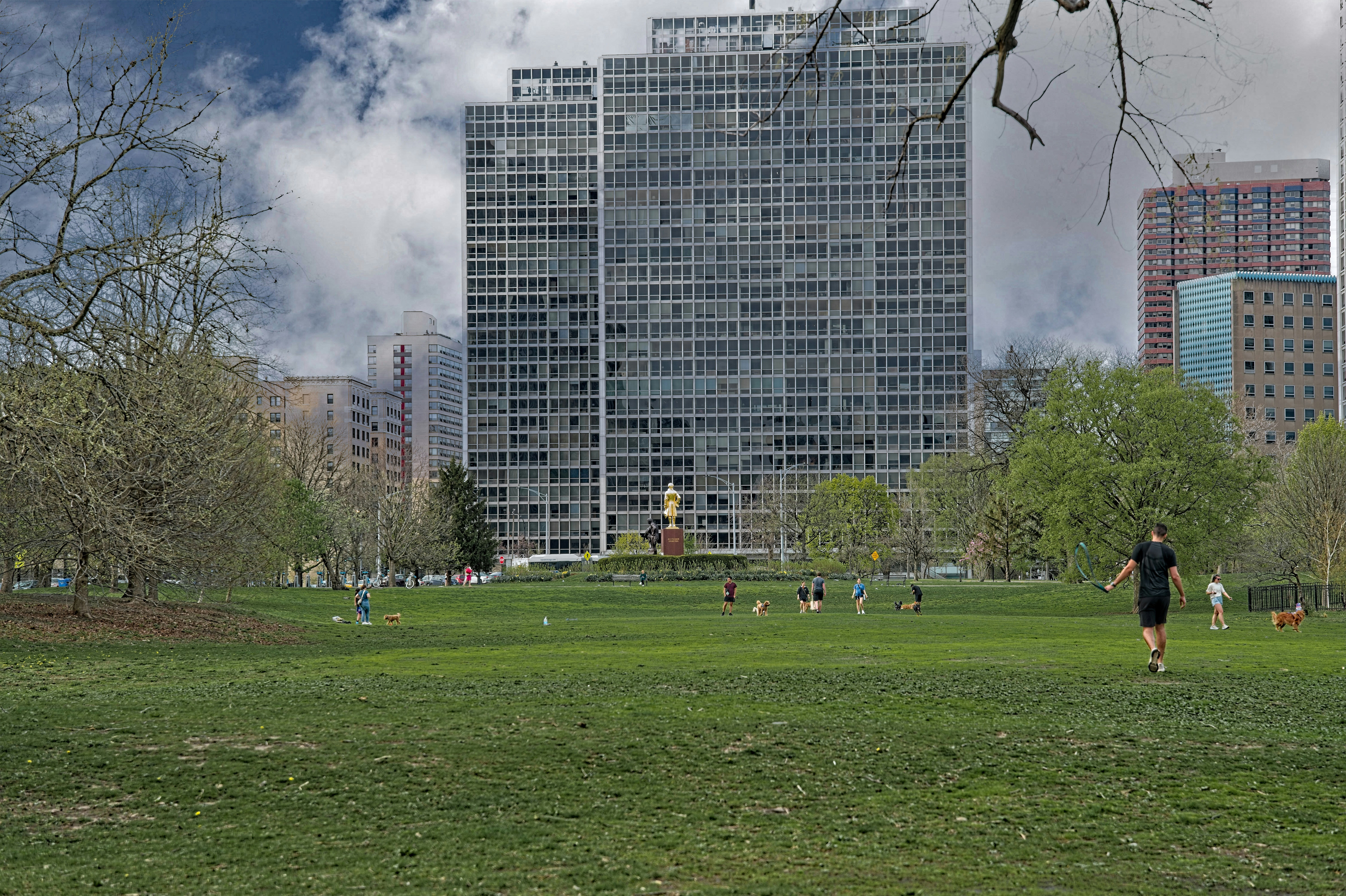 City Park in Front of Glassy Towers