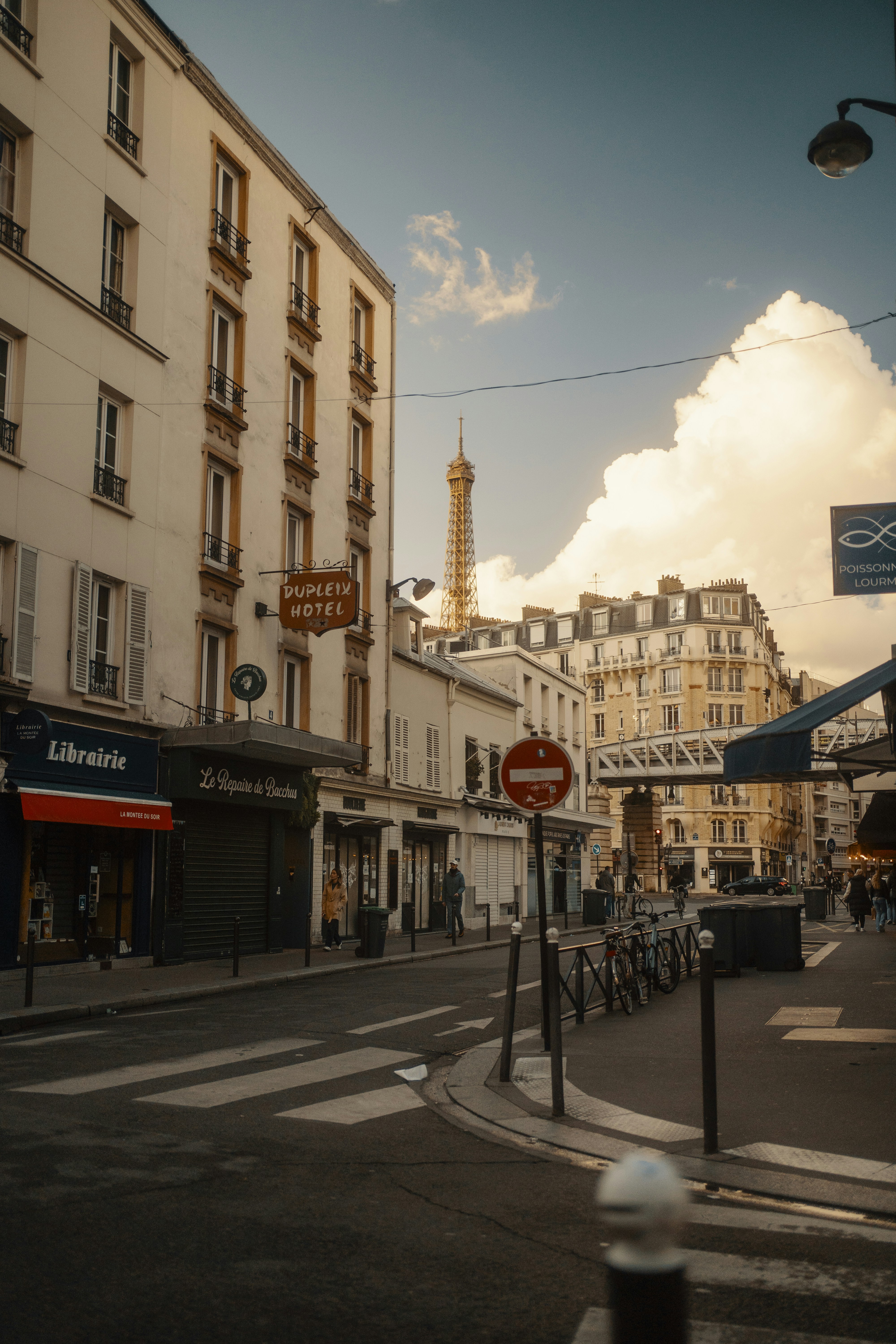 Parisian Street Corner with the Eiffel Tower Hint