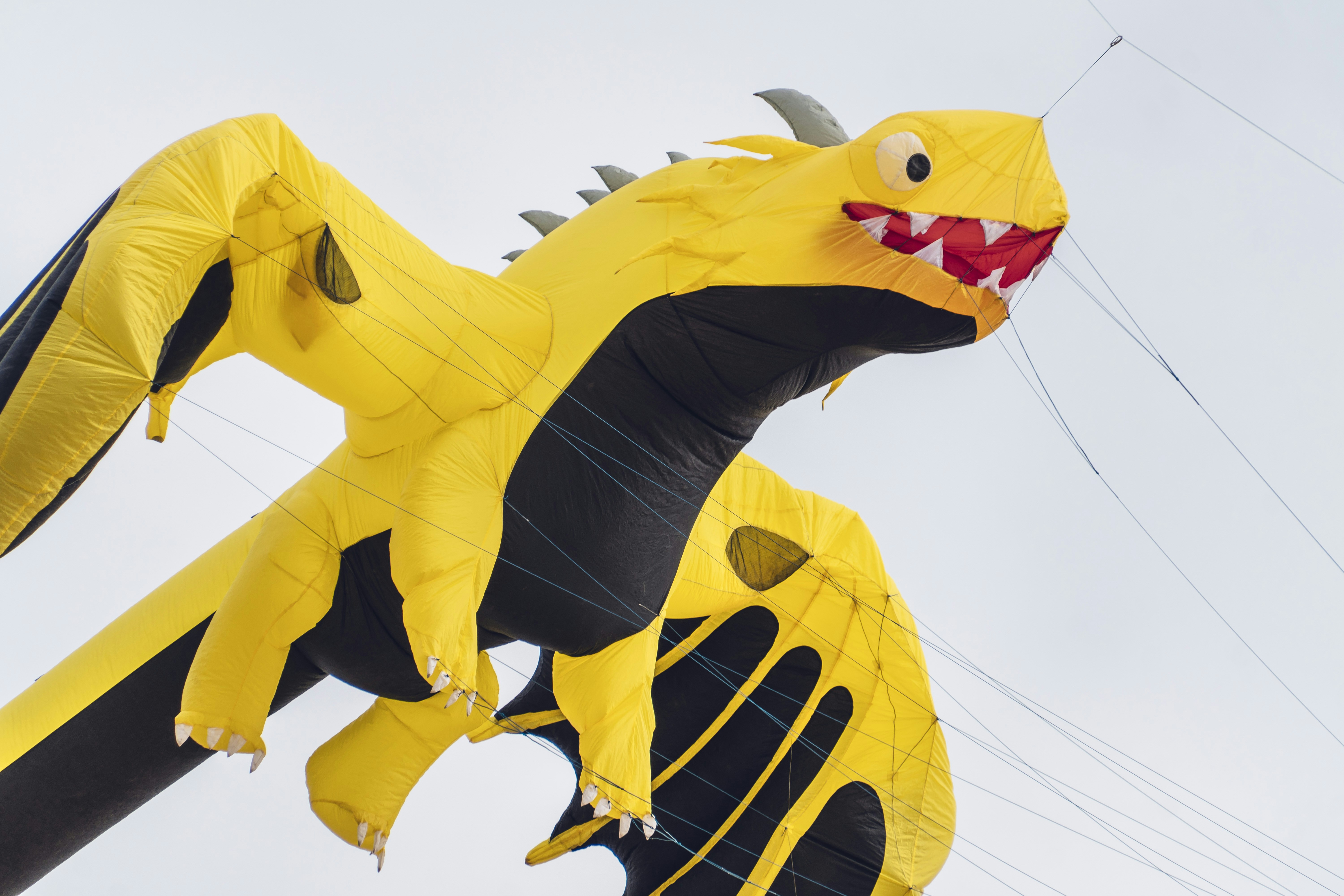 Yellow Dragon in the Sky: Inflated Creature Against a Pale Day
