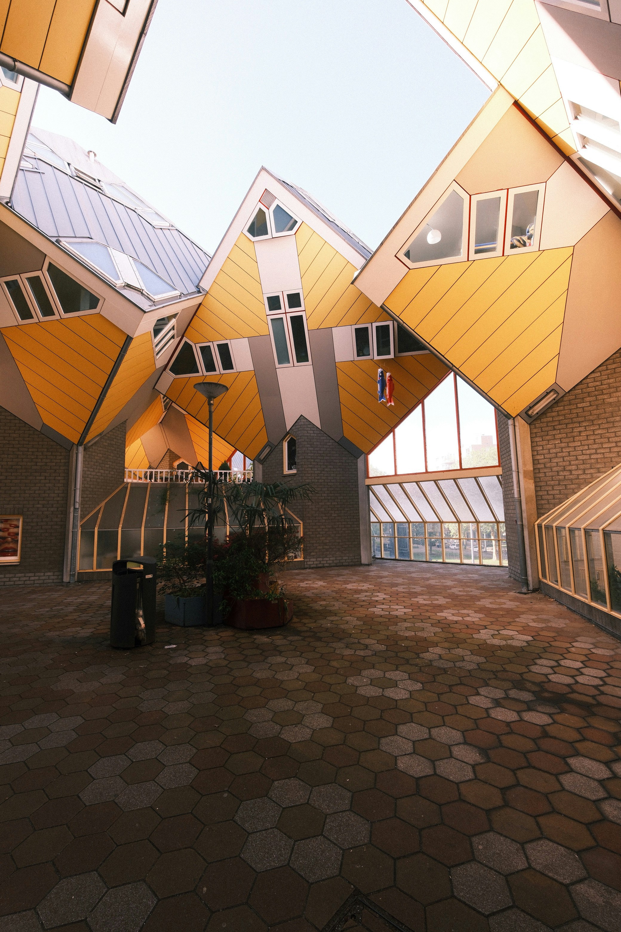 Tilted Yellow Geometry: A Courtyard of Cubed Colors