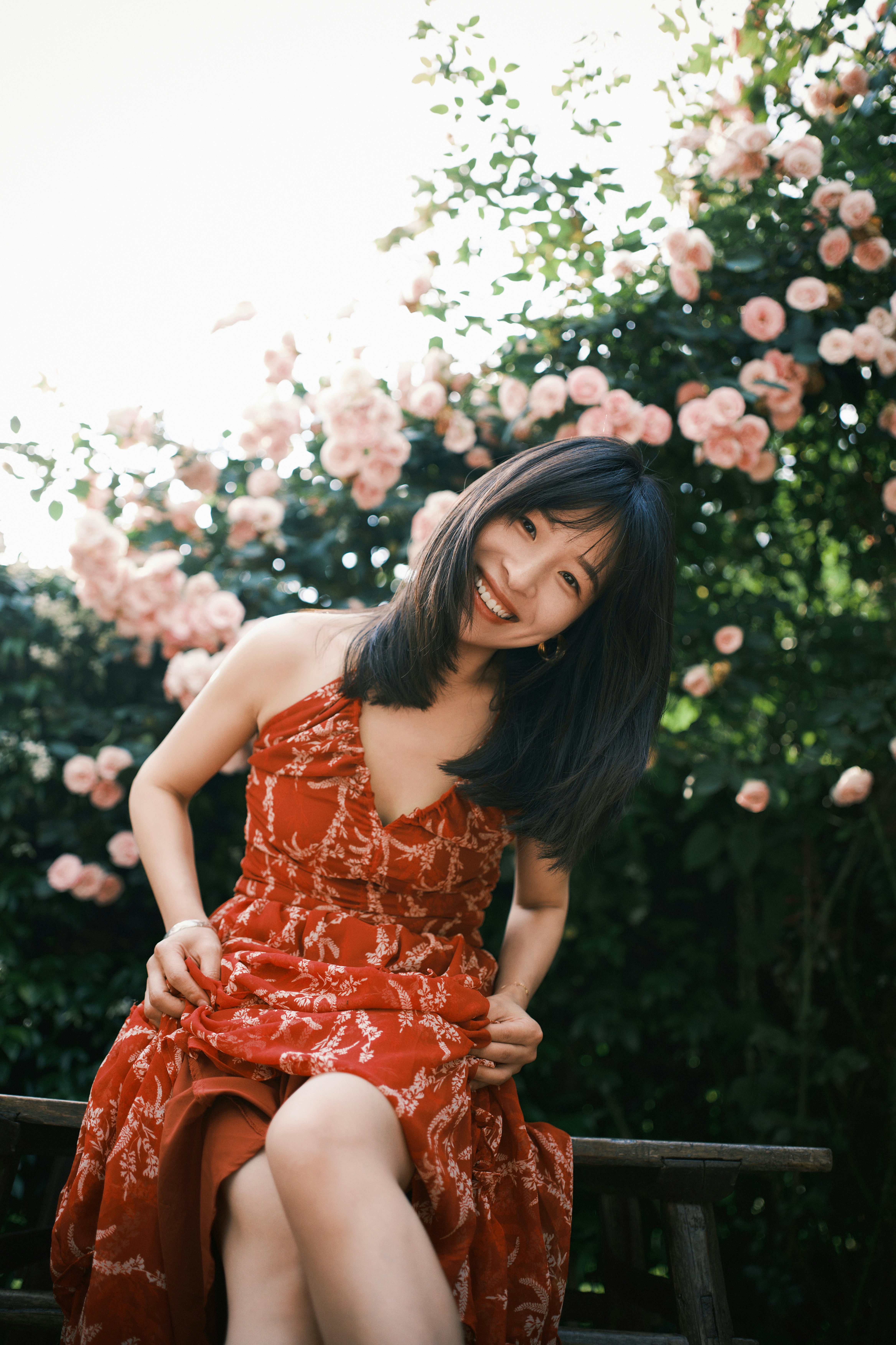 Sunny Smile in a Garden of Blush Roses
