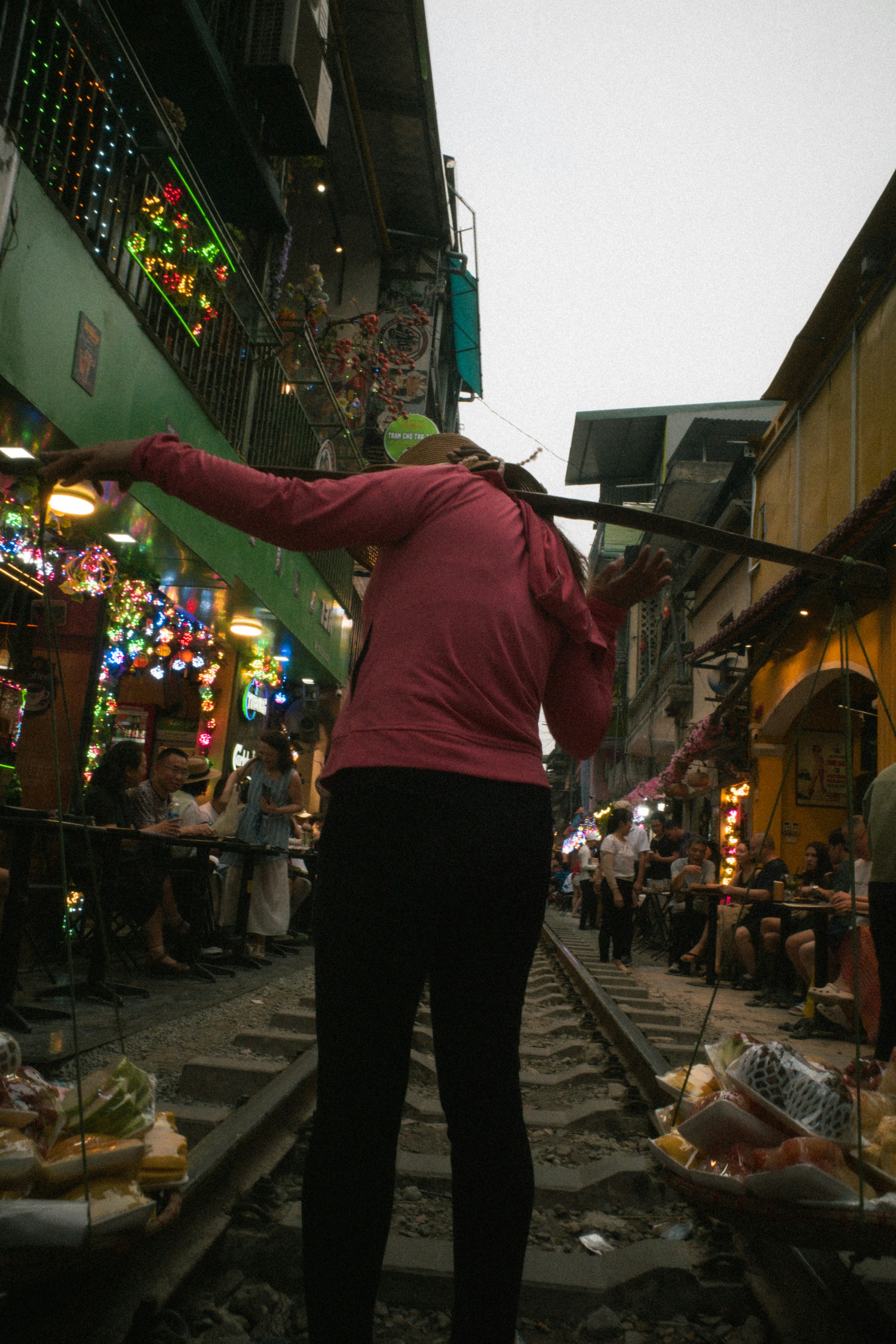 Midnight Street Serenade: A Courtyard Dancer Cast in Neon Glow