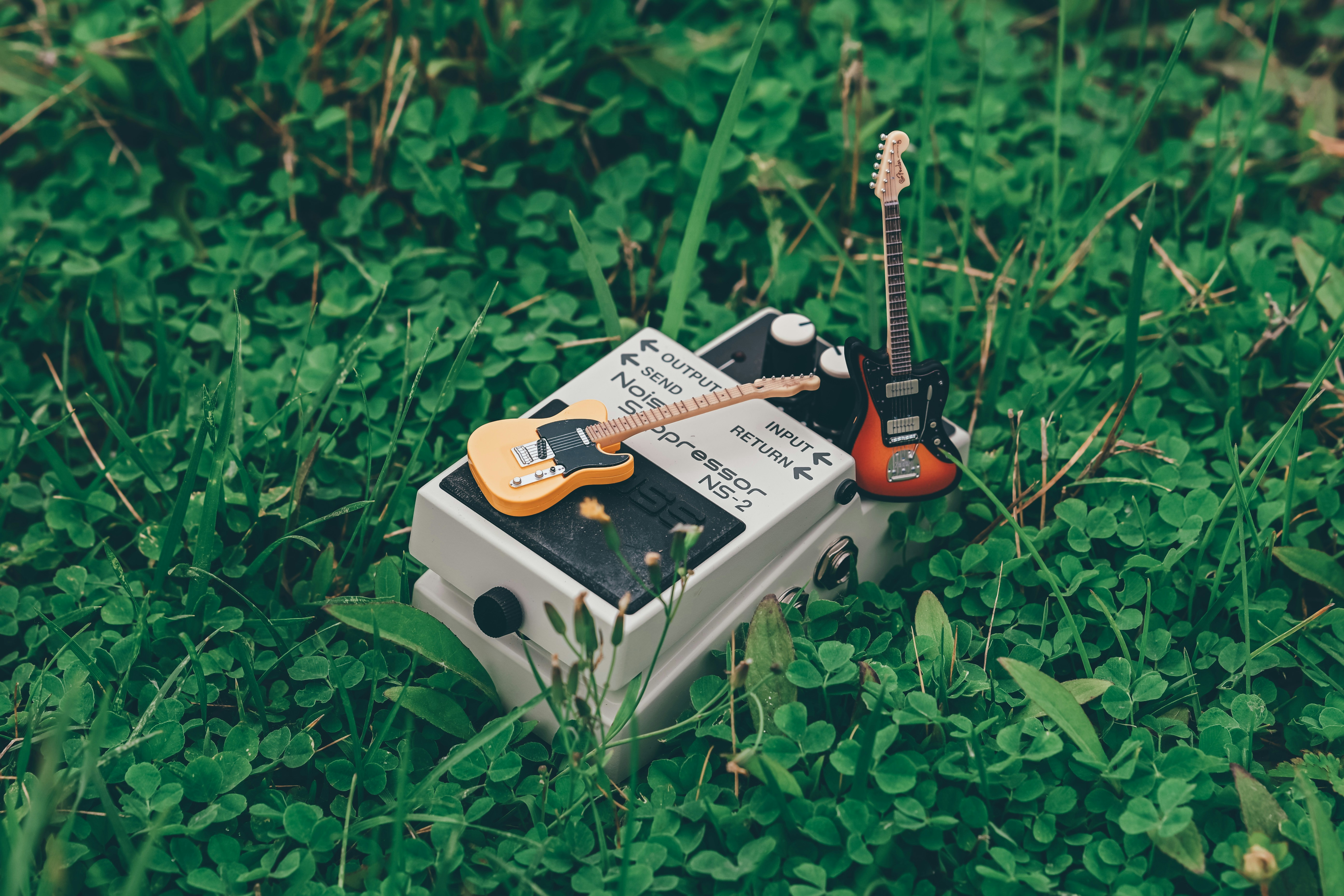 Miniature Guitar Parade on a Grass Stage