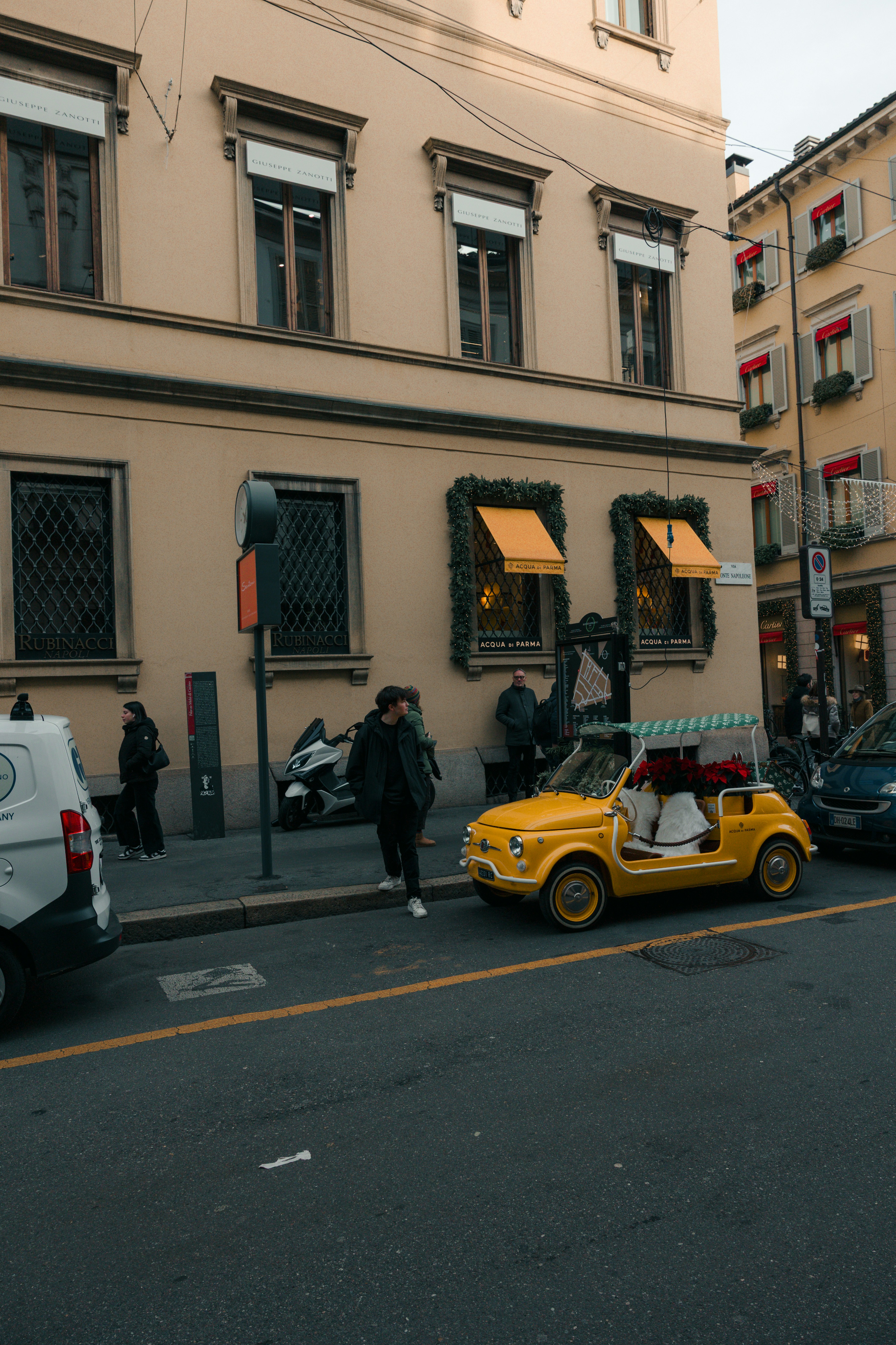 Yellow Convertible on a Charming European Street