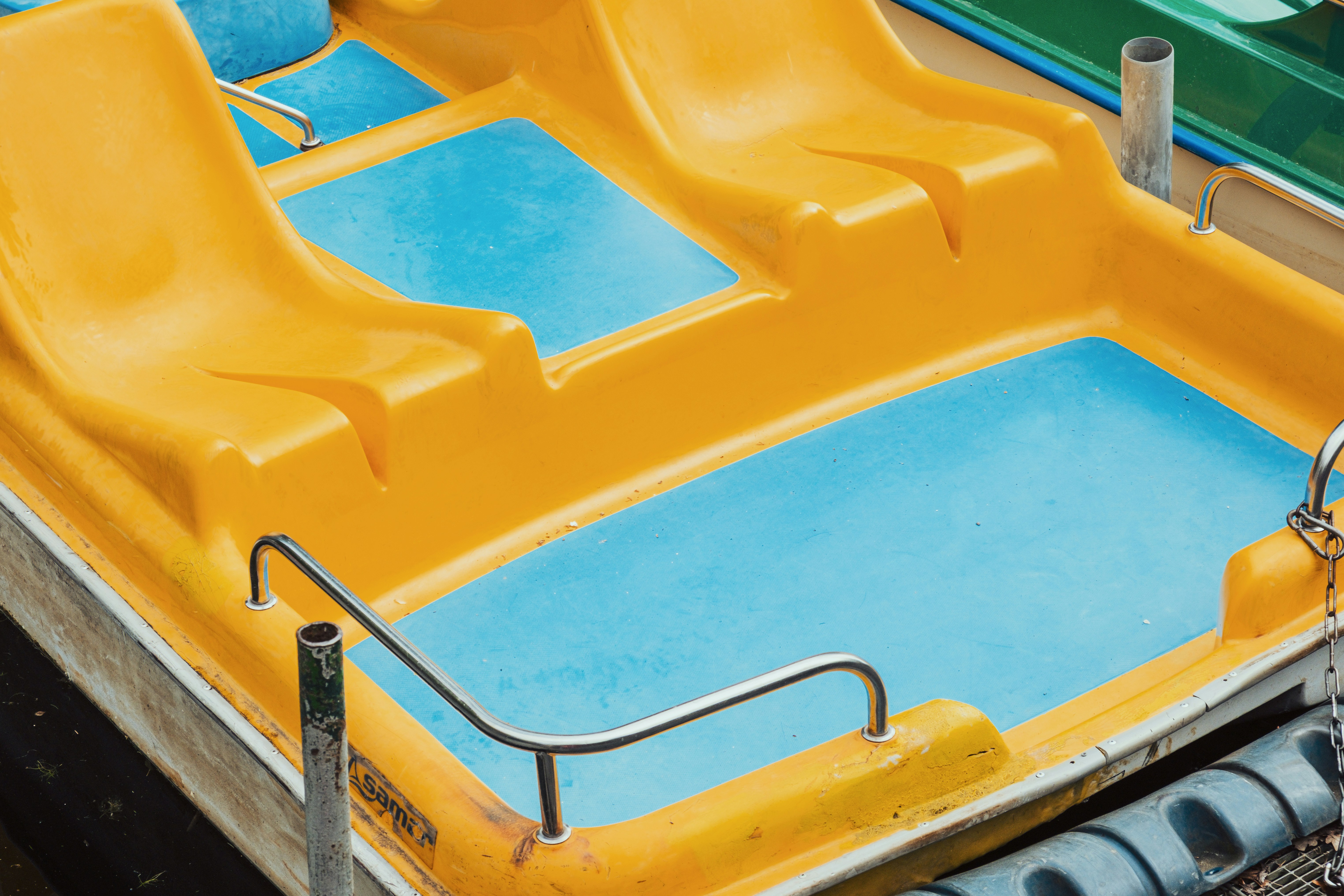 Bright Yellow Catamaran Basin with Turquoise Deck Highlights