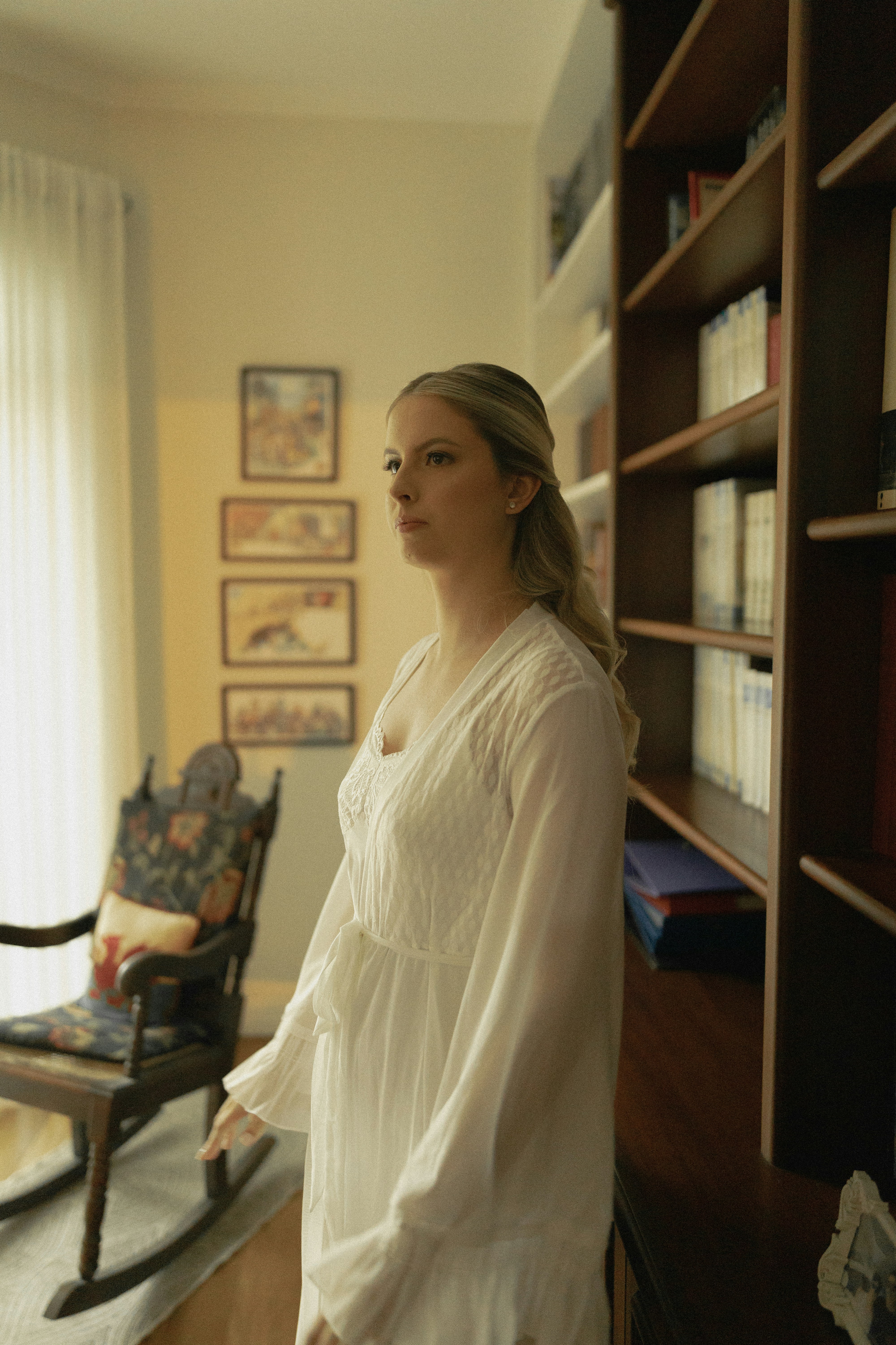 Softly Lit Portrait in a Quiet Library