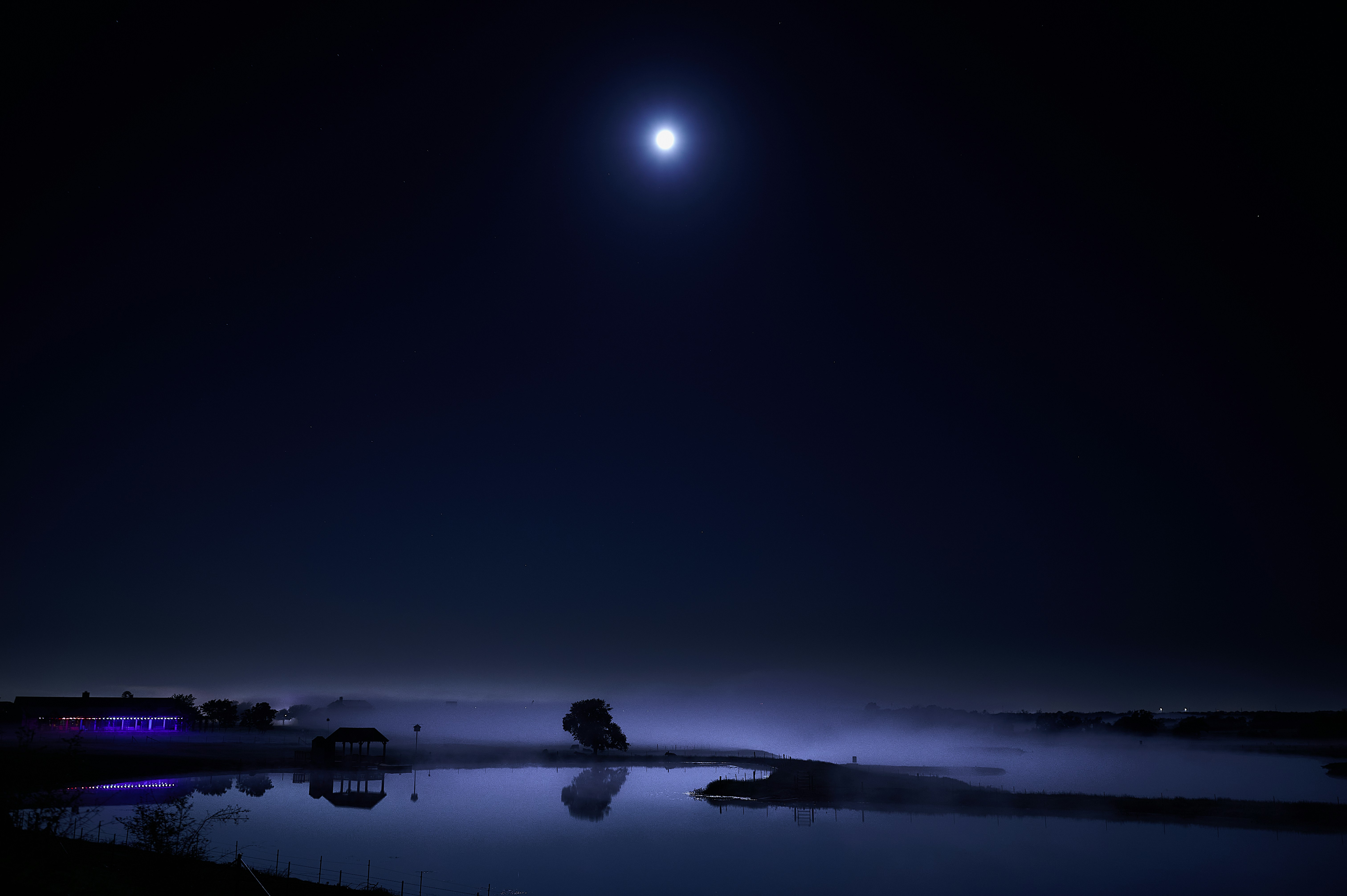 Lunar Quiet over Mist-Kissed Lake