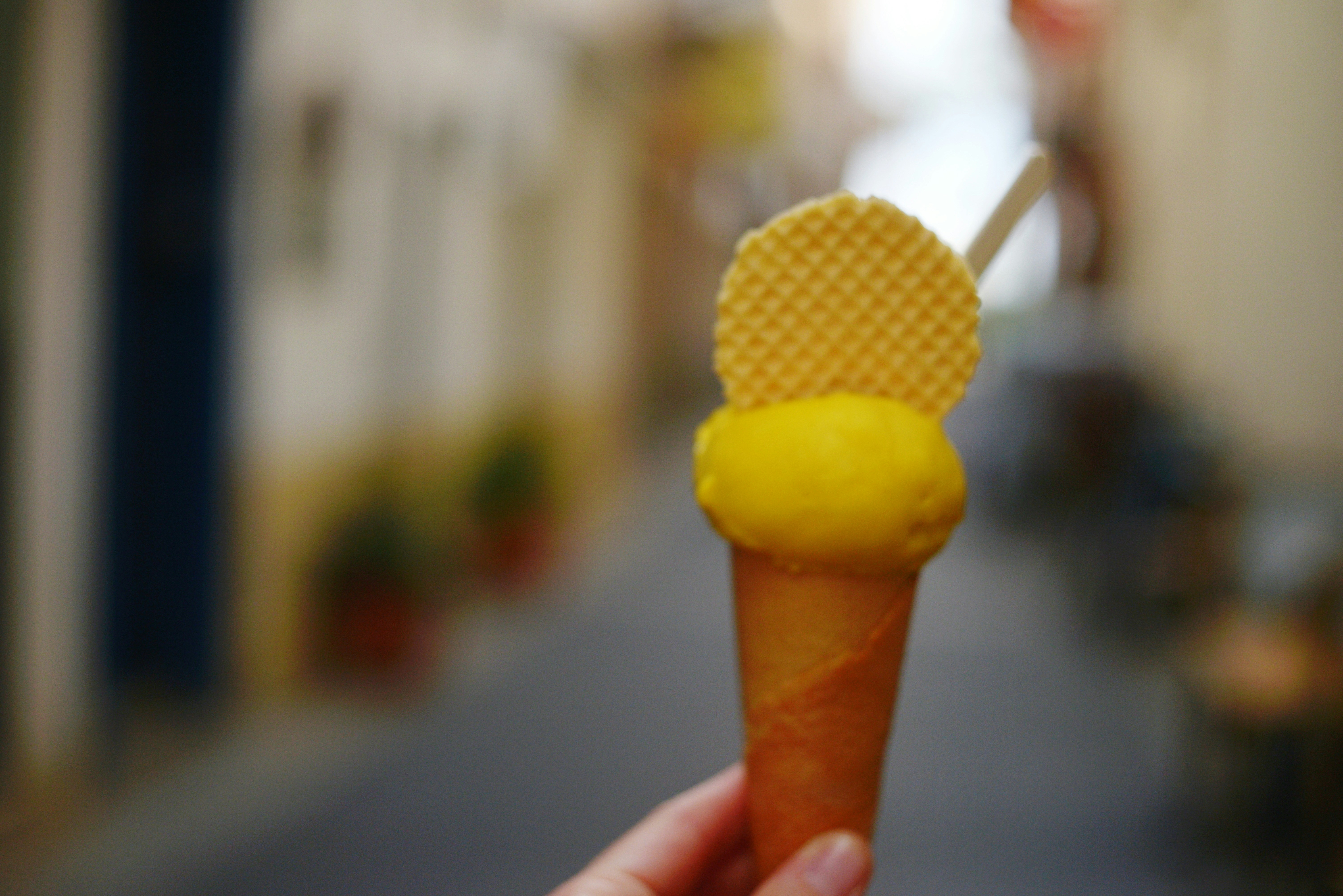 Golden Scoop: A Single-Cone Moment in a Quiet Street