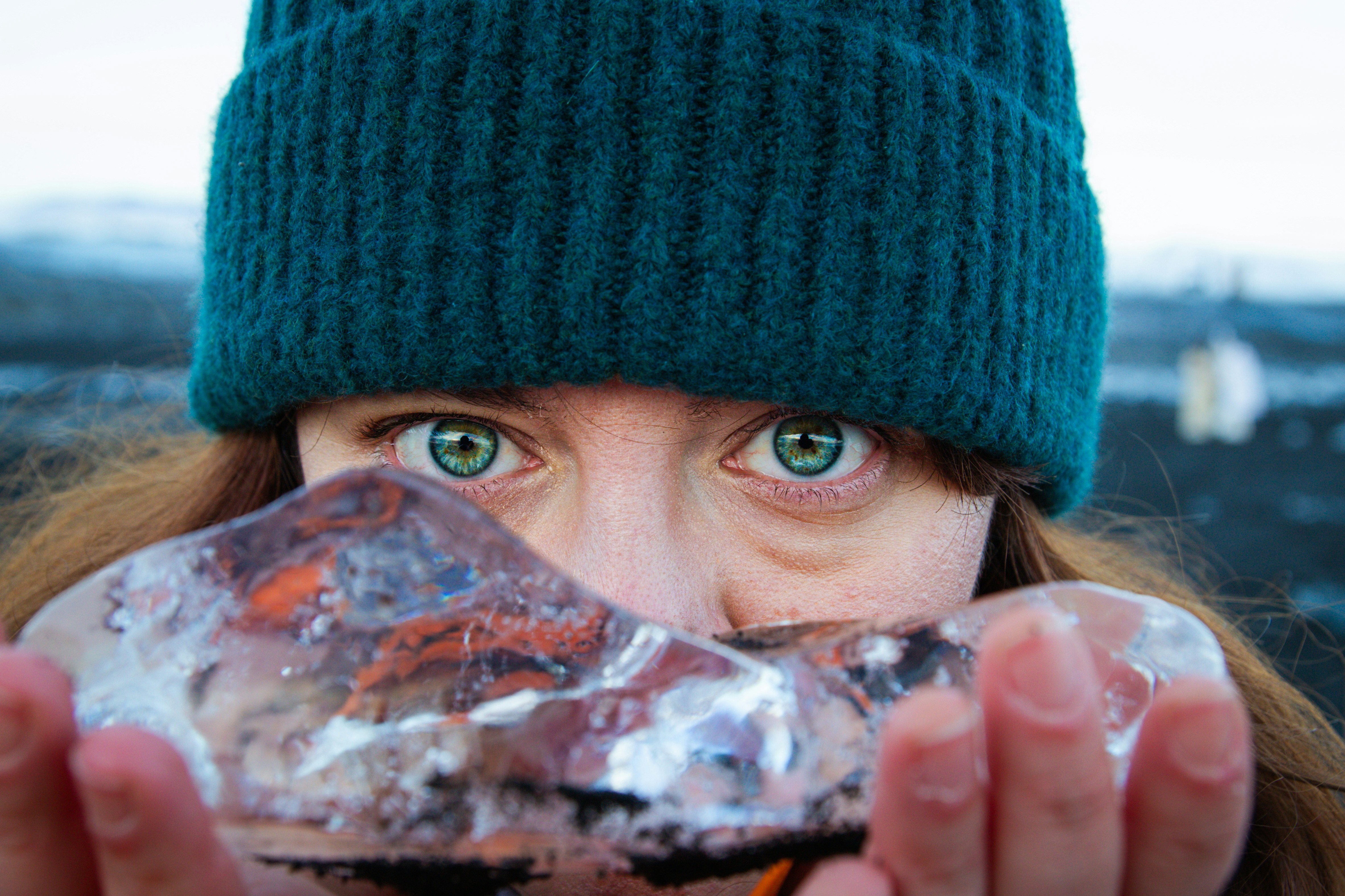 Ice and Eyes: A Close Peek Through Frosted Glass