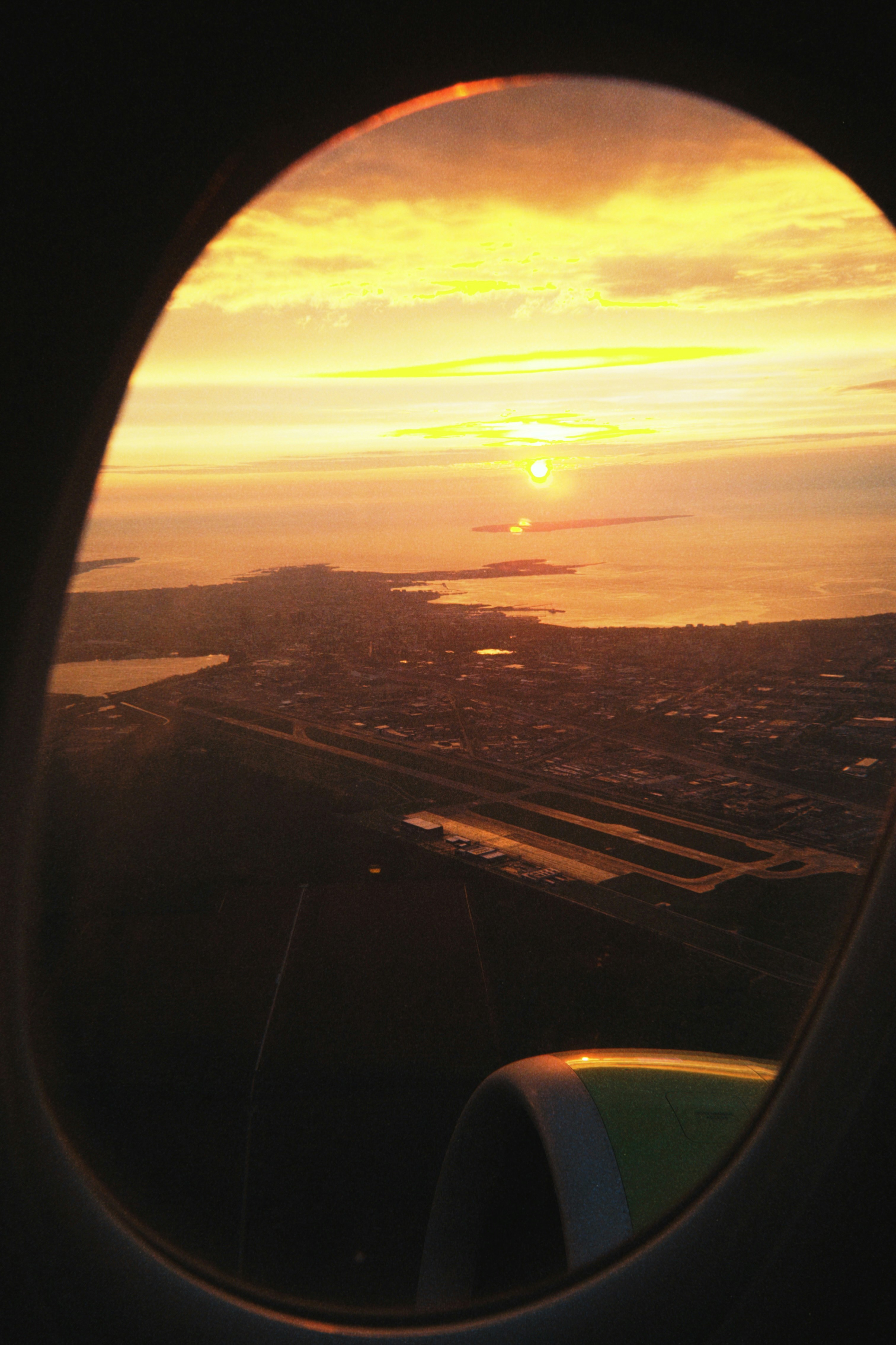 Sunset over the runway: A passenger’s window view
