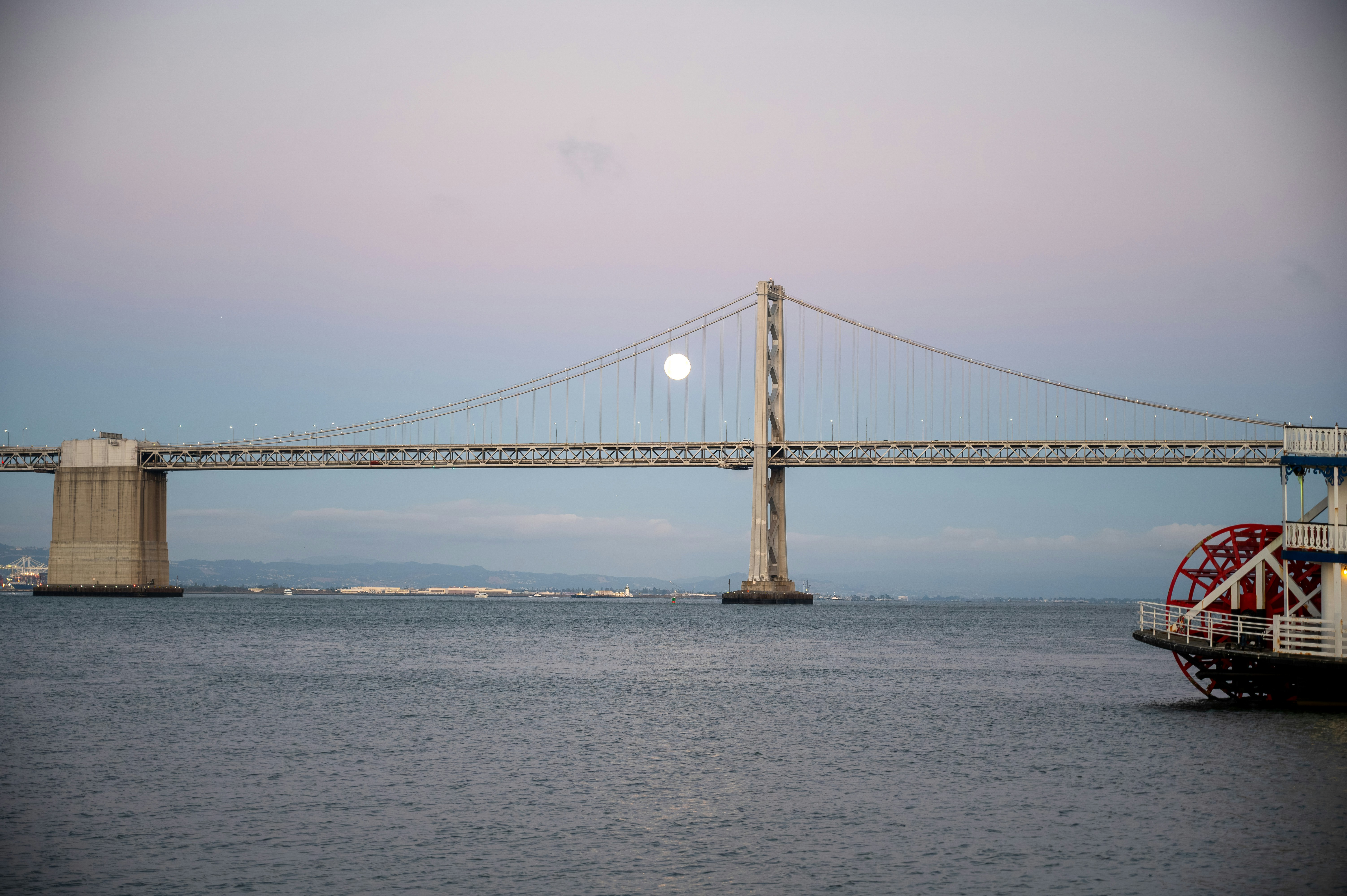 Moon over the Bay Bridge at Dusk