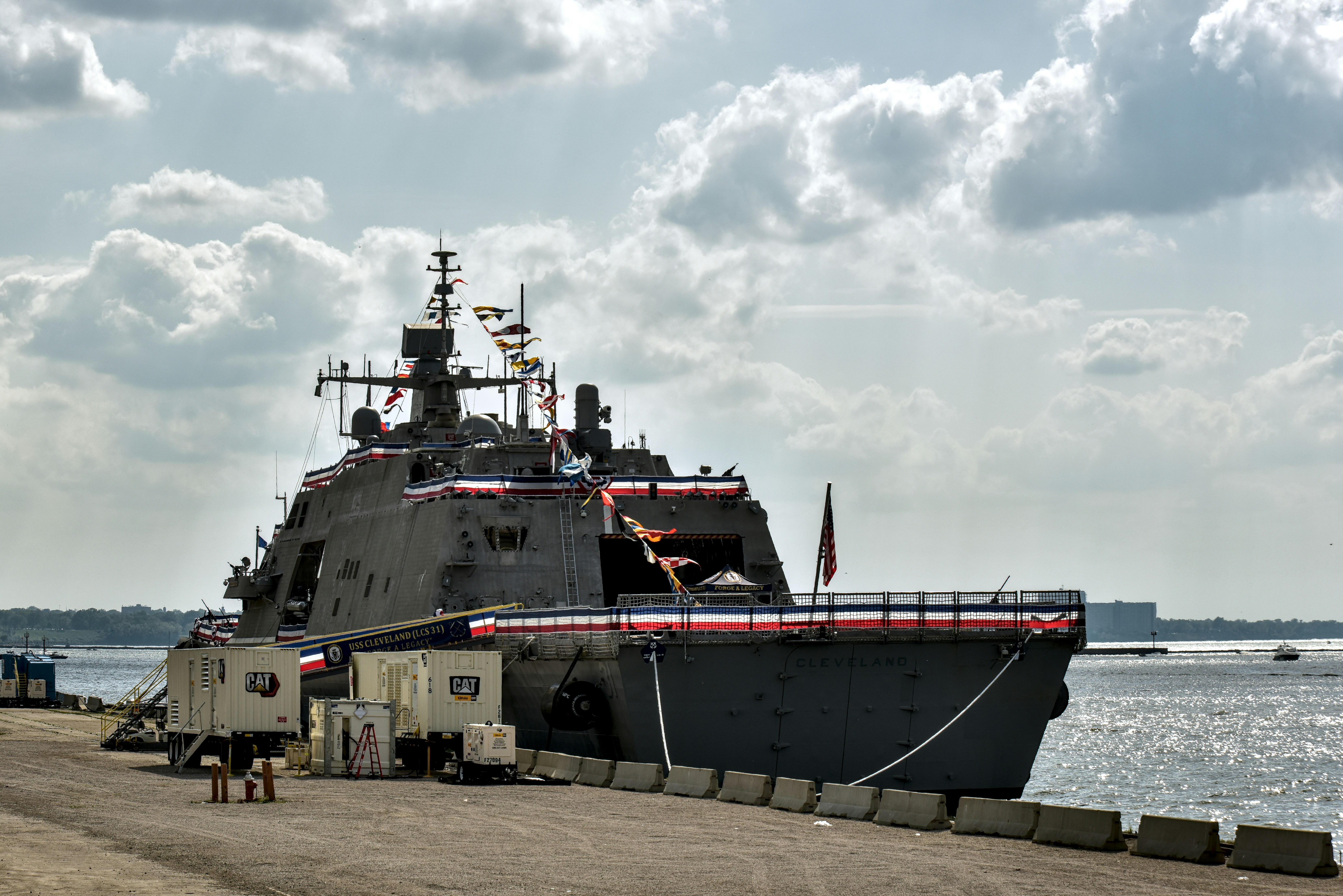 Coast Guard Vessel at Quiet Dockside Wake