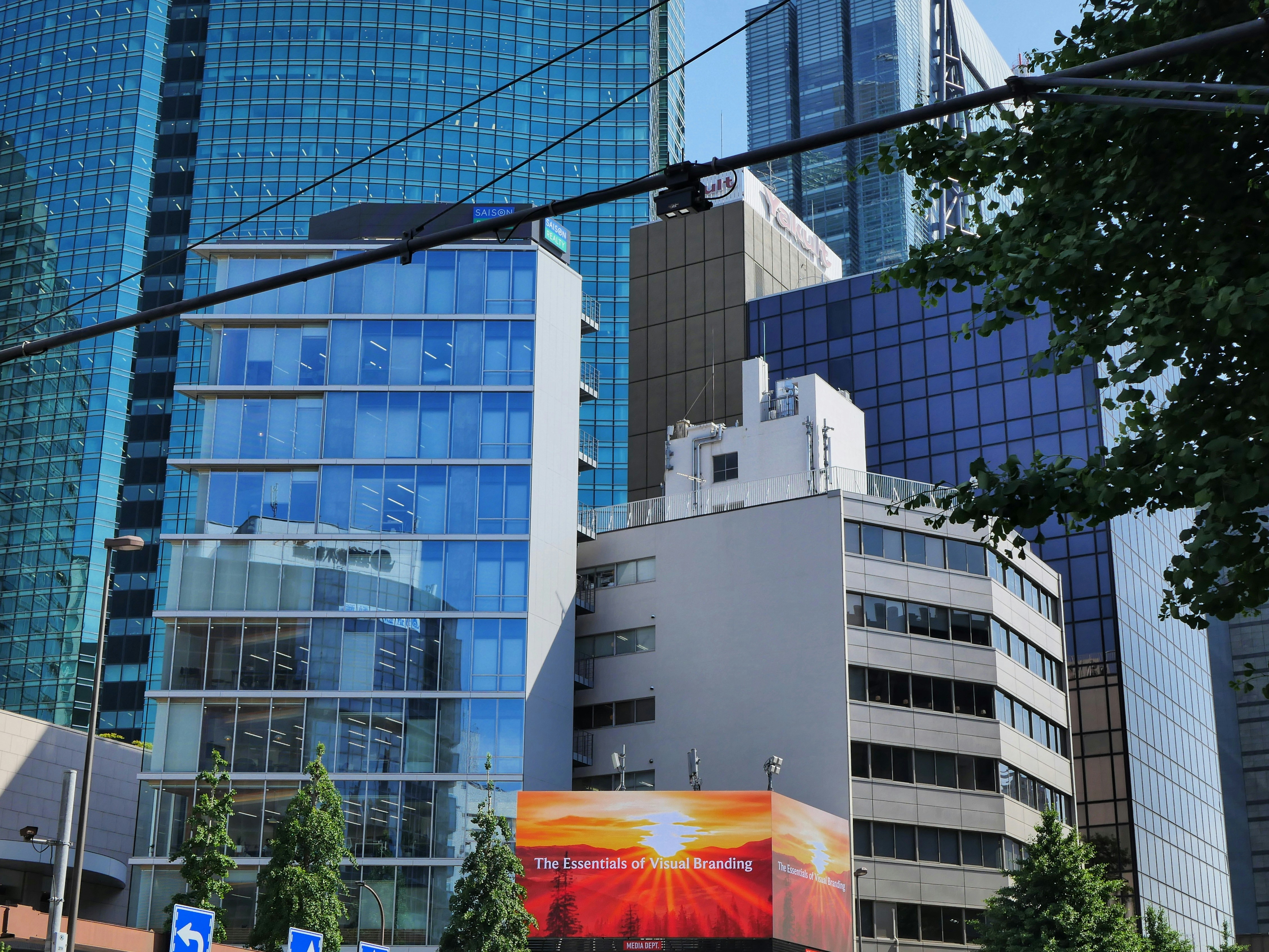 Blue Glass Skyline Over Street Corridor