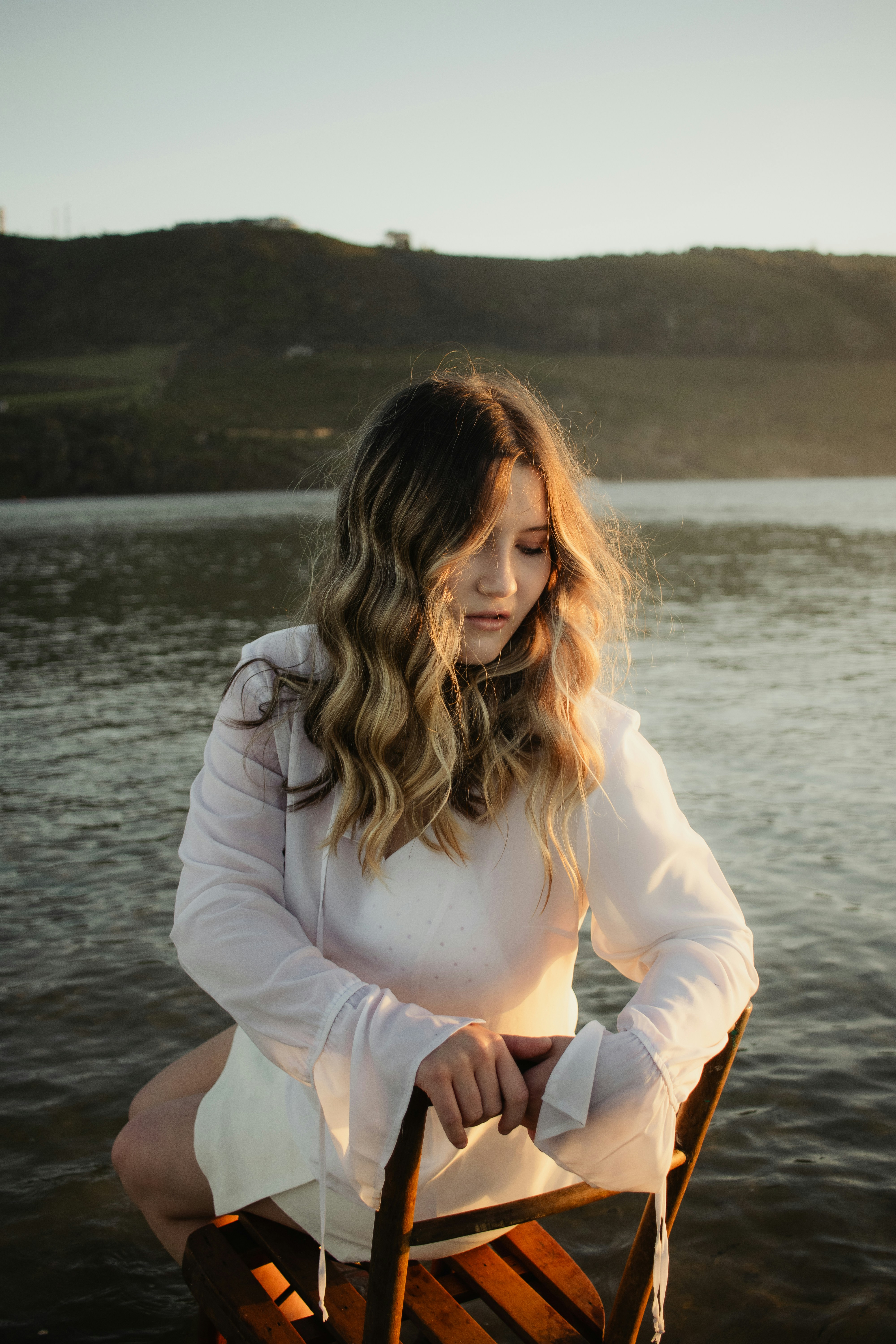 Soft Sunset Portrait by the Shore