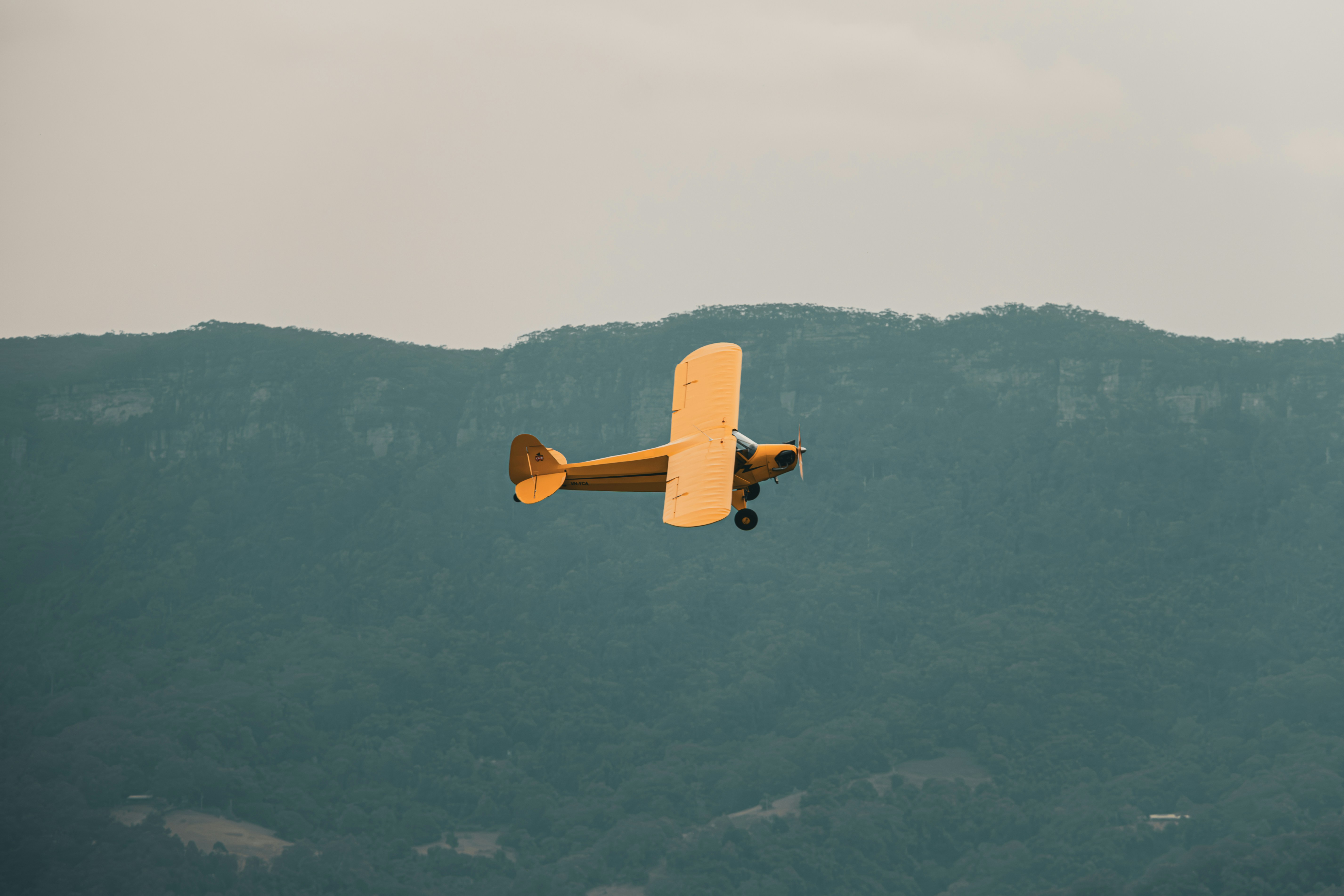Golden Wisp in the Valley: A Small Plane Slices the Sky