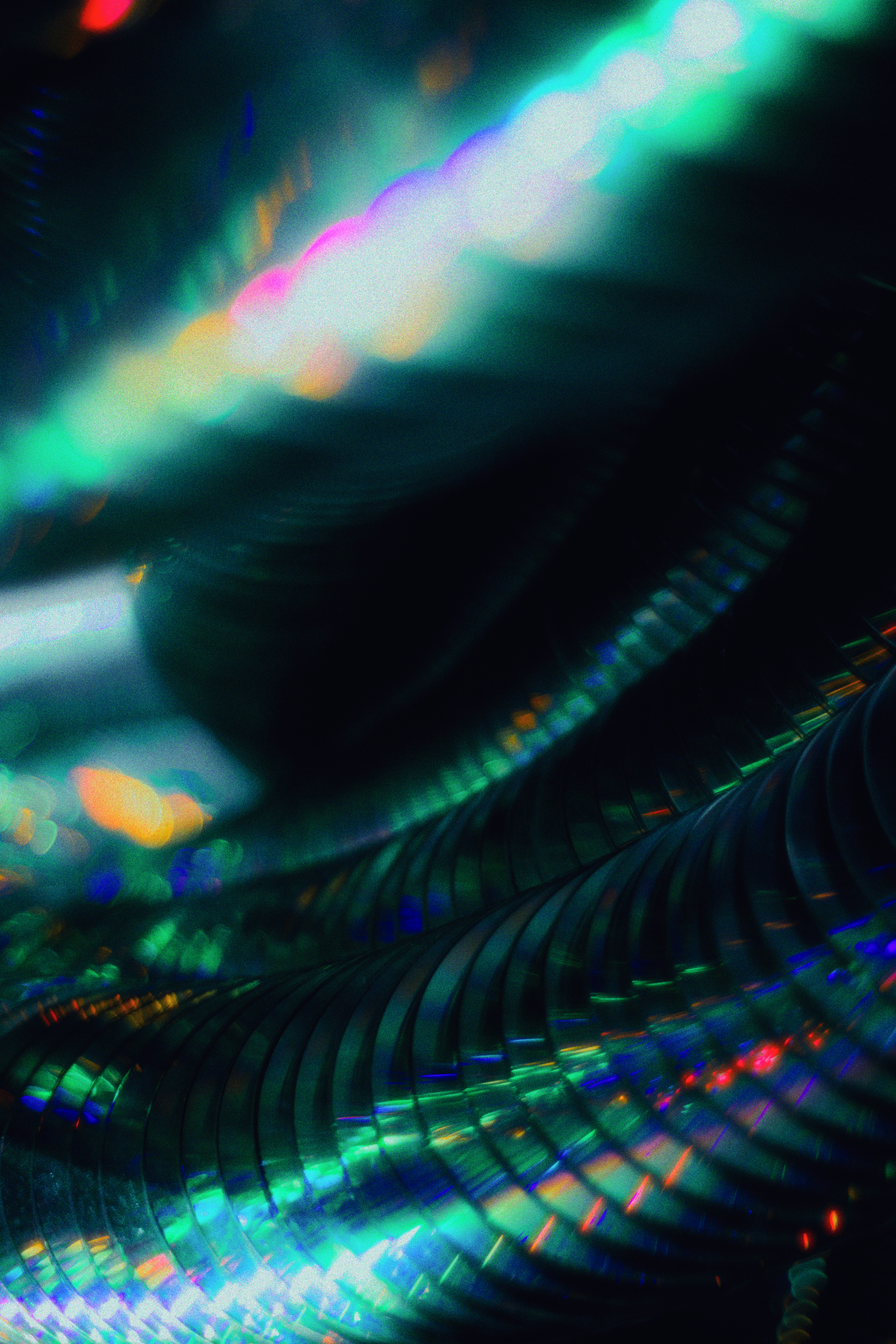 Chromatic Coil: Abstract Lens Strata in Neon Night