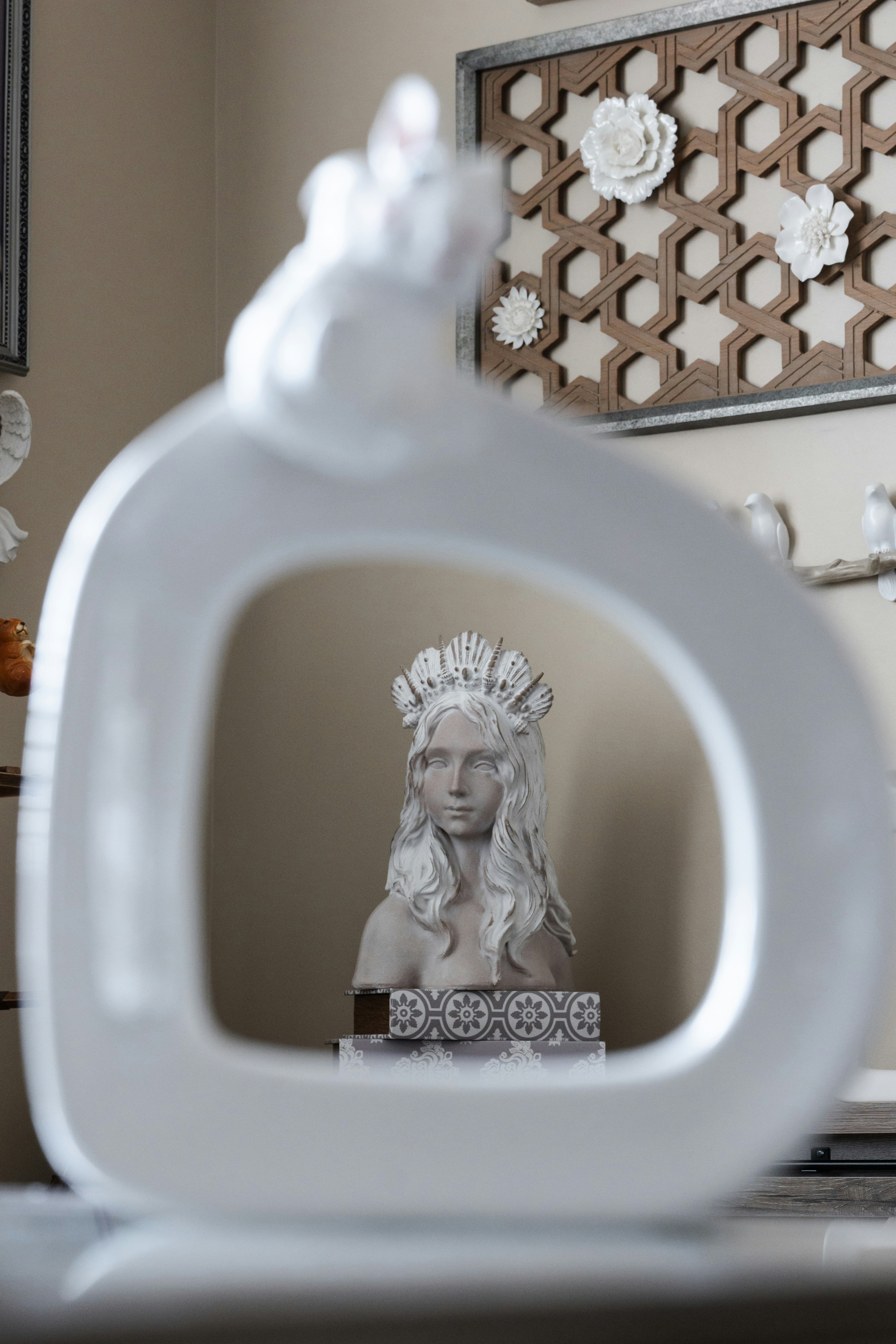 Silent Goddess: Marble Bust Reverie in a Framed Void