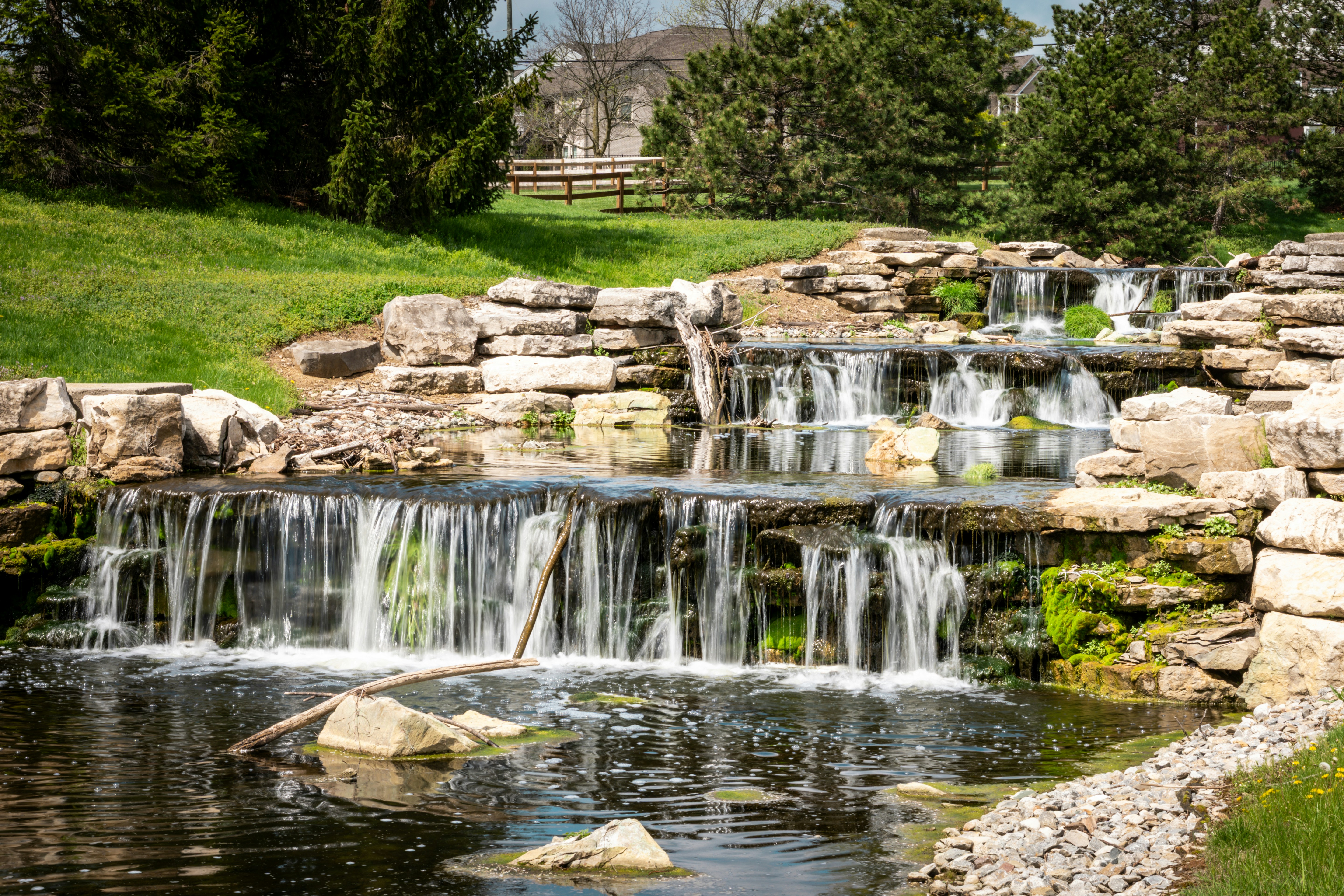 Runnel Steps: A Terraced Waterfall in a Park Oasis