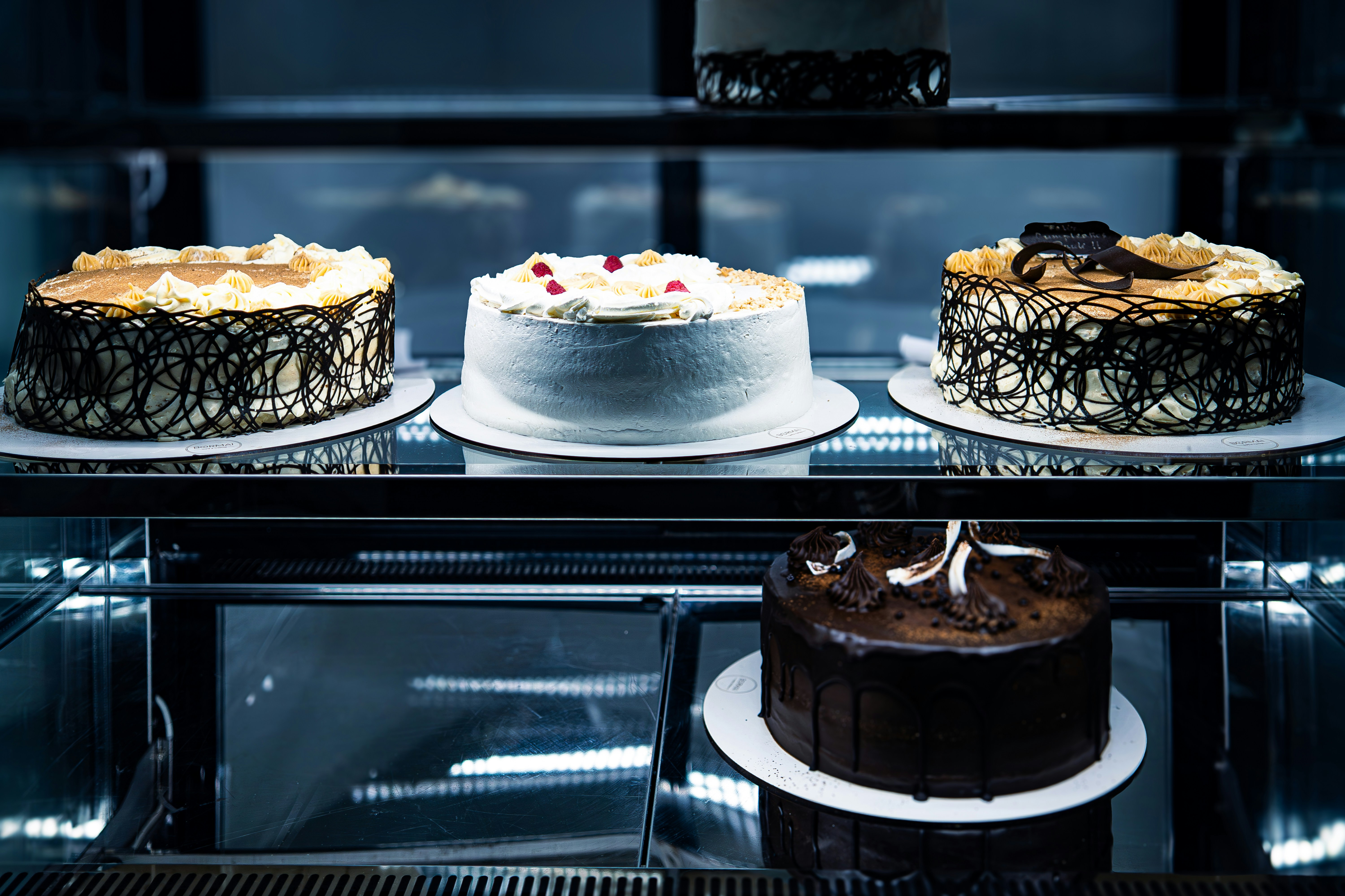 Midnight Bakery: chocolate elegance in a dimly lit display