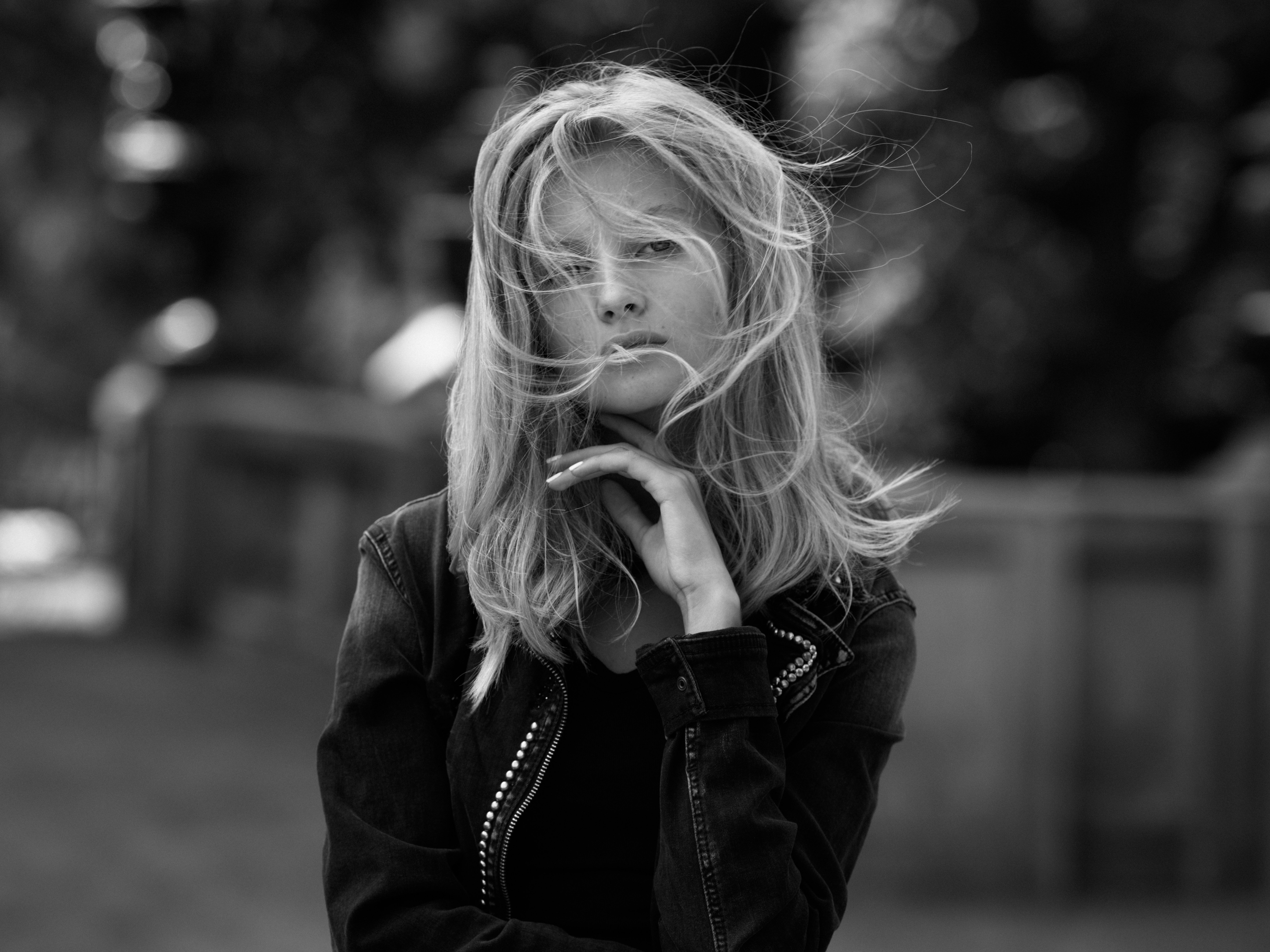 Wind-Kissed Portrait in Mono