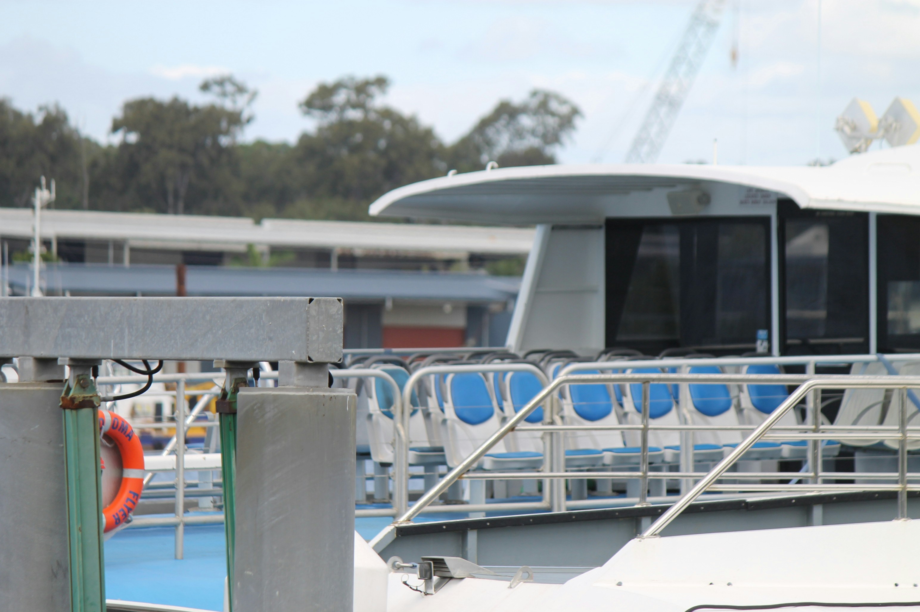 Dockside Vessel: Modern lounge craft at the marina