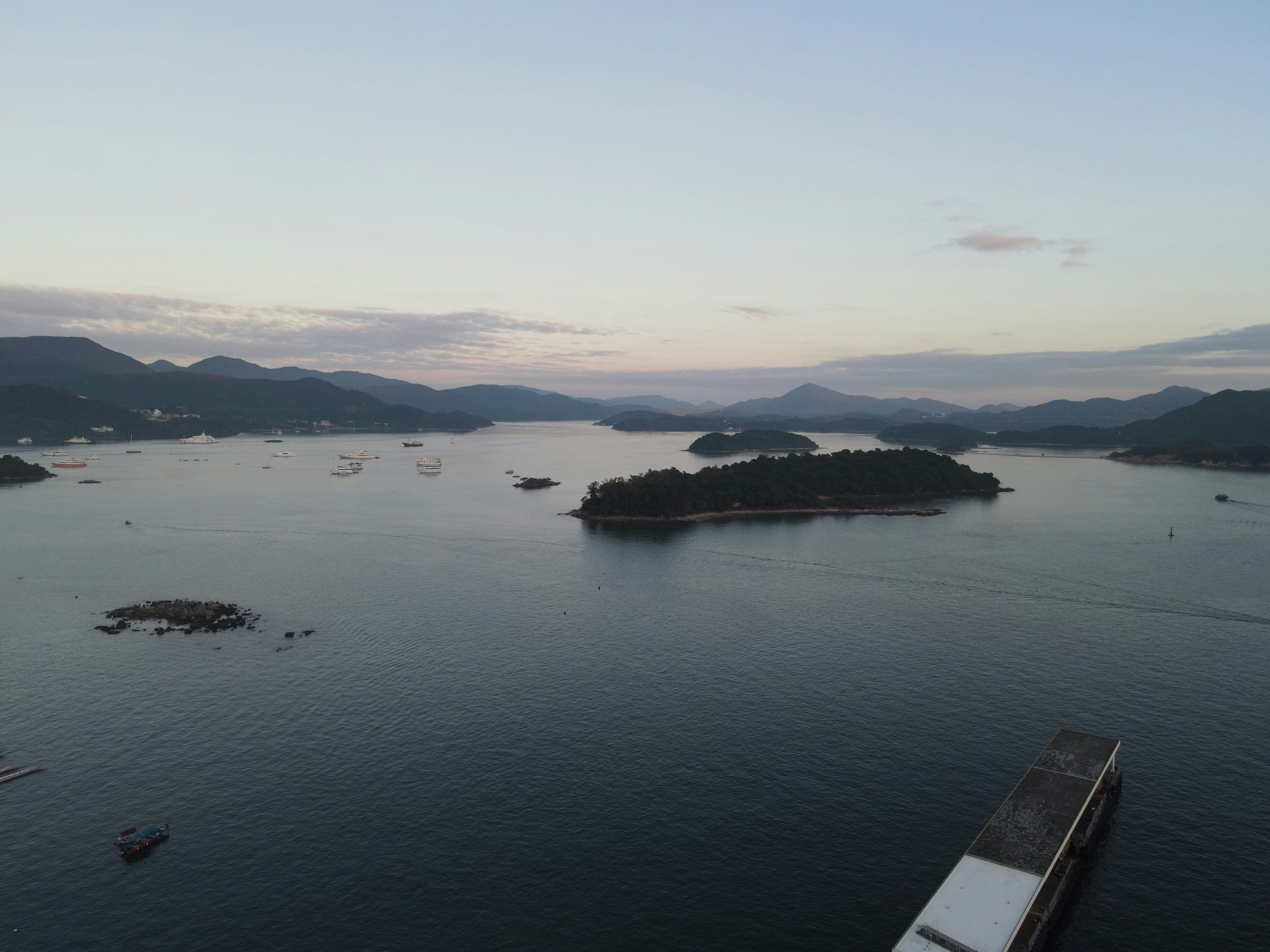 Islands on a Quiet Serene Sea at Dusk
