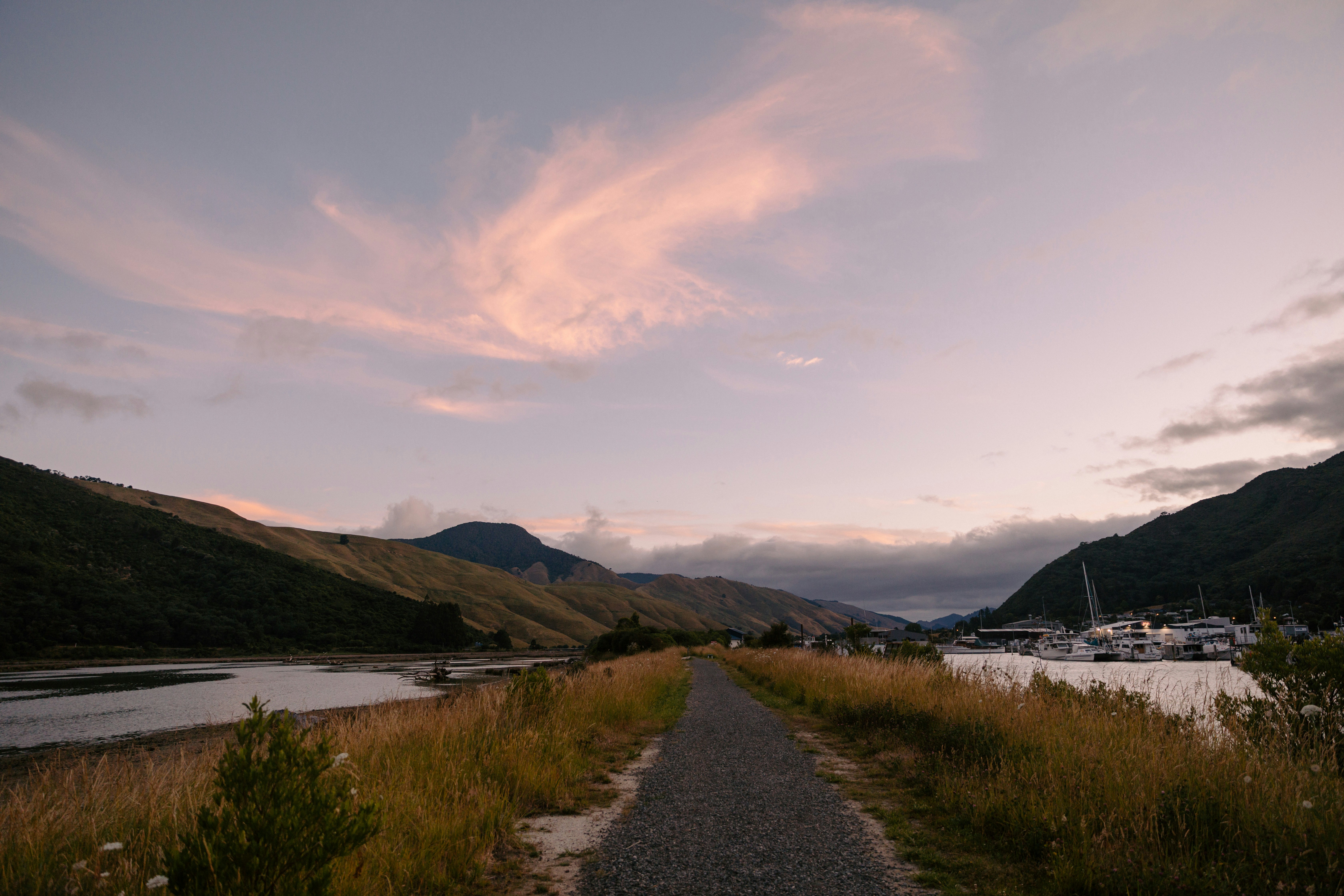 Path Toward the Hills: A Riverside Dockside Twilight