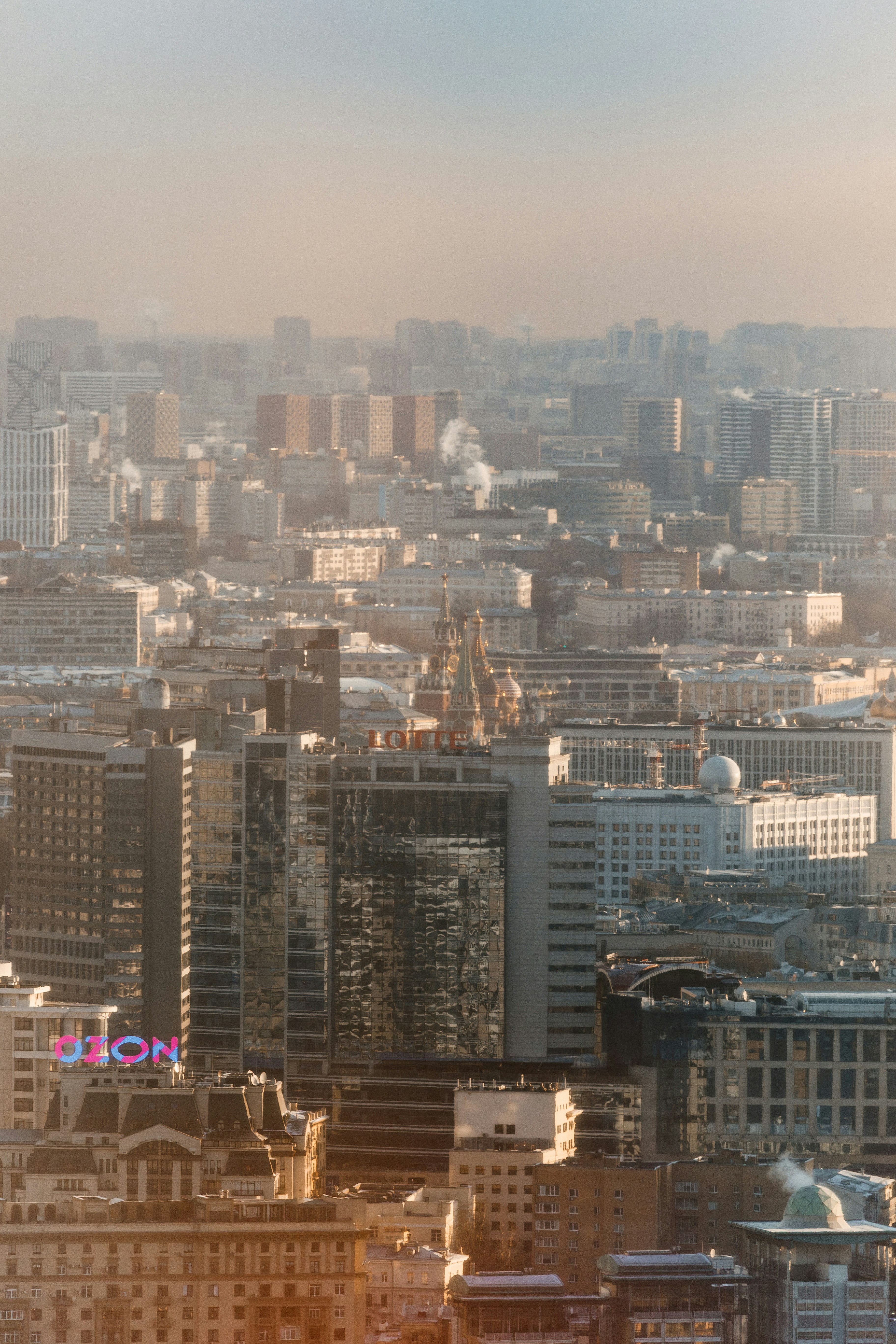 Urban Twilight: A Heat-Hazed Cityscape Clusters of Steel and Glass
