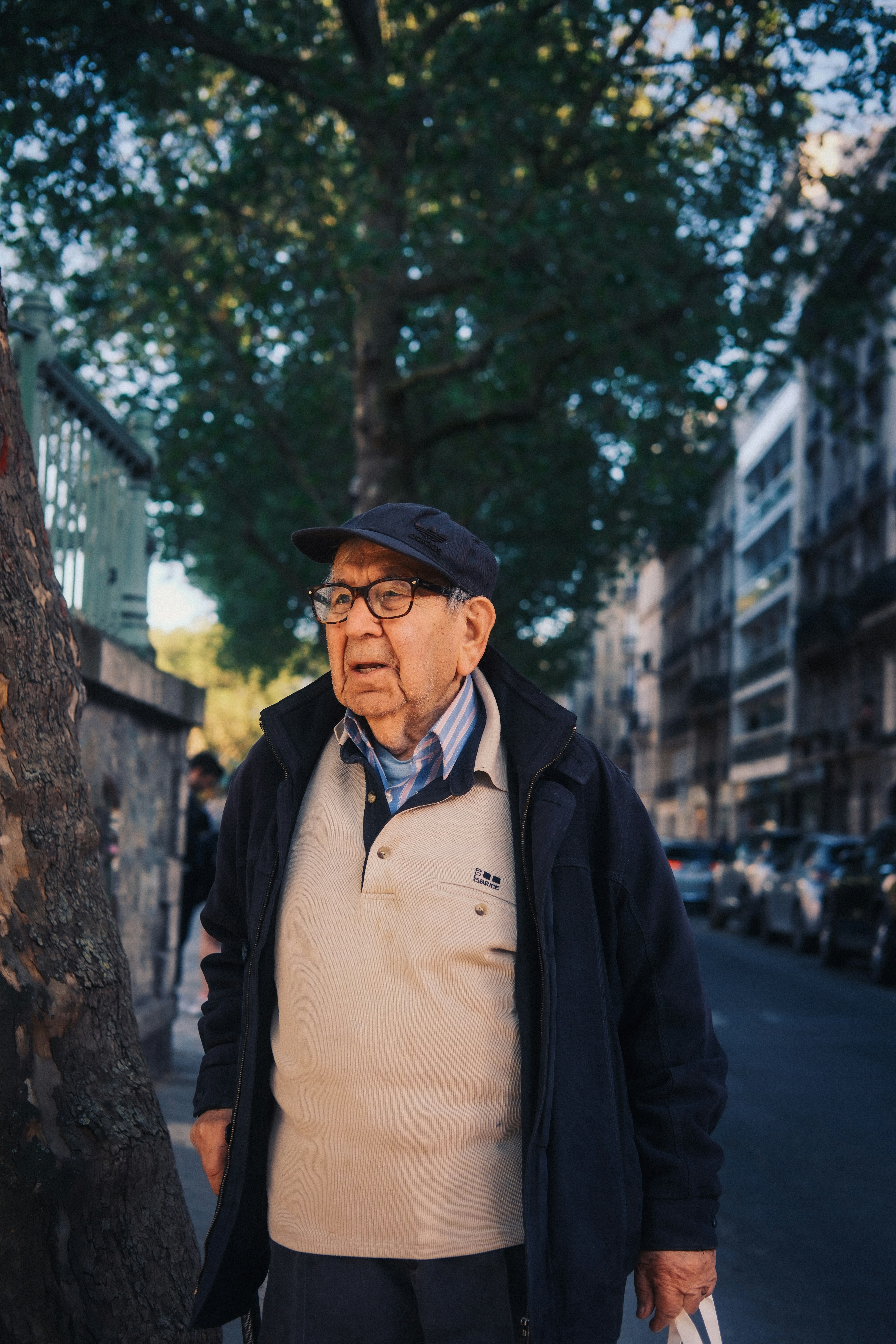 A Quiet Morning Stroll: Elderly Portrait Amid Urban Green