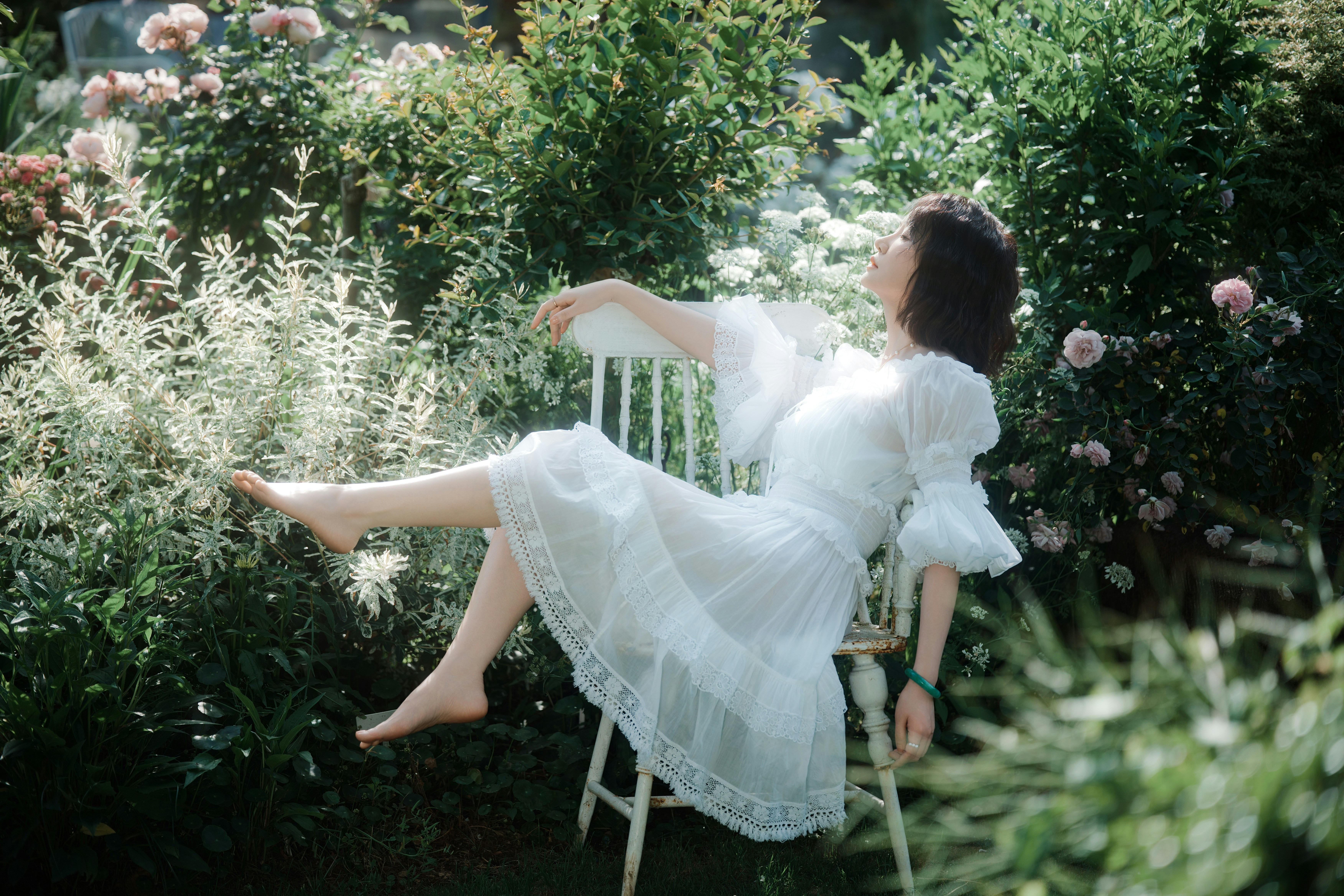 Her Quiet Repose Among Whispering Blooms