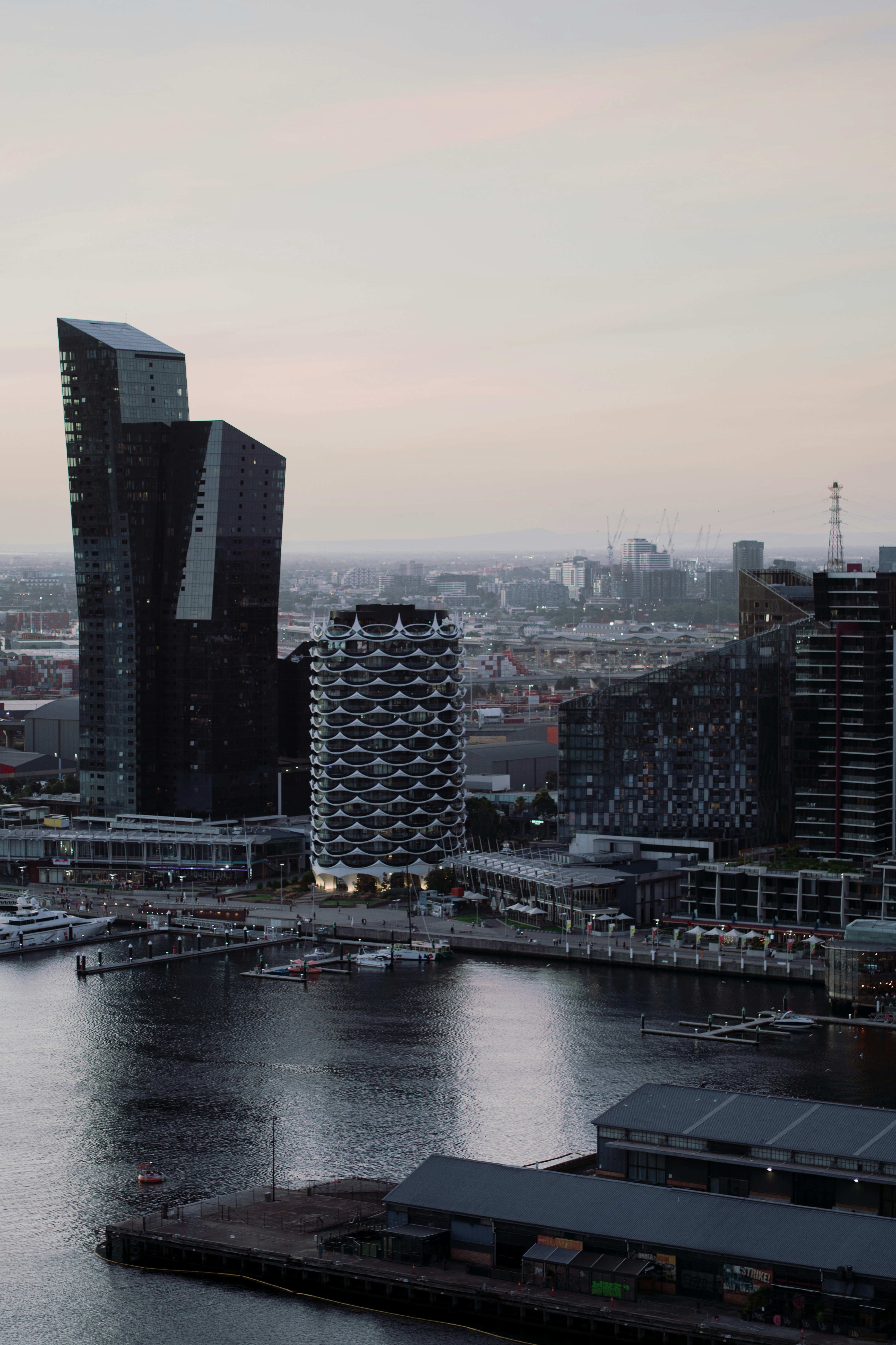 Harbor Sunrise Over Asymmetric Skyscrapers