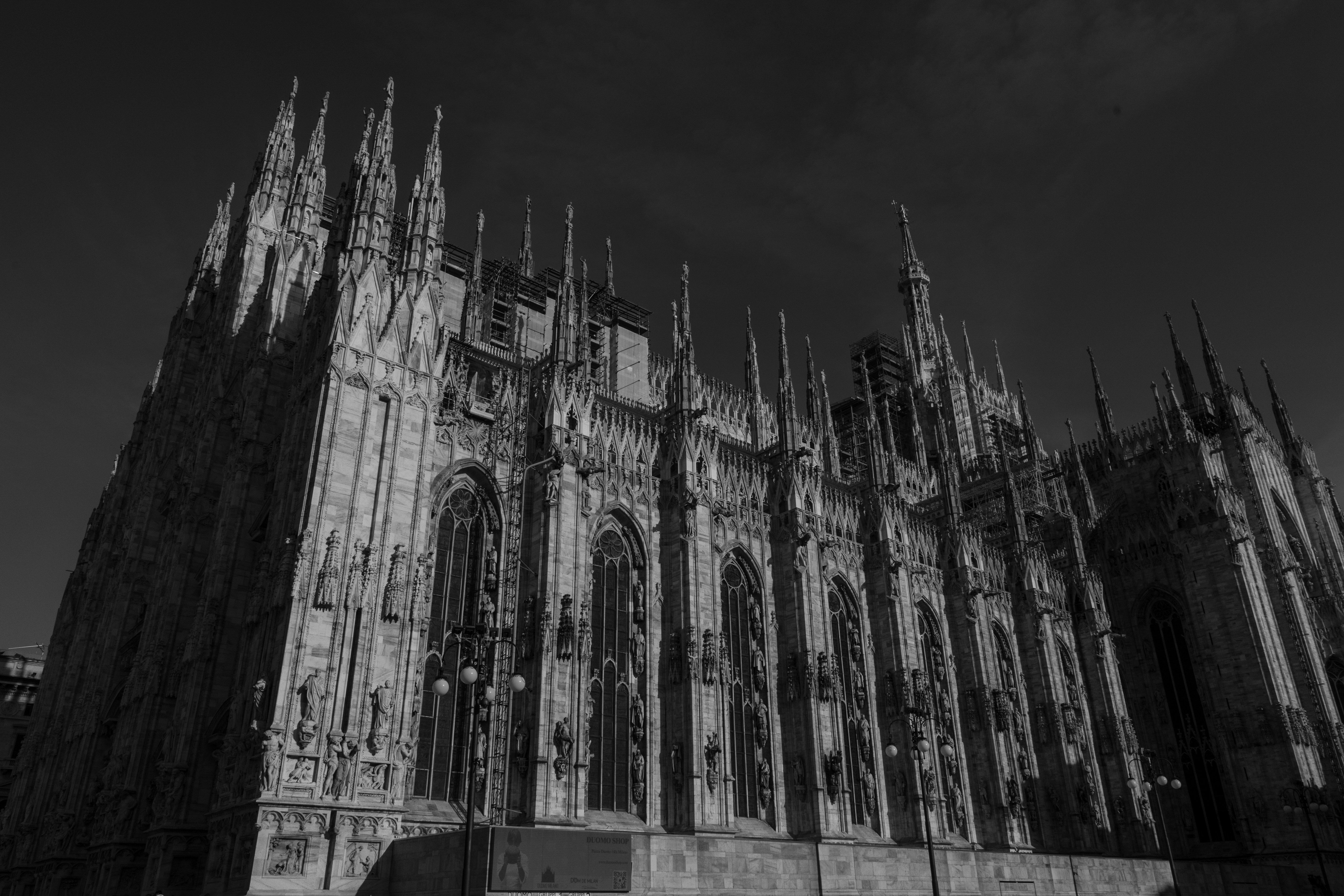 Gothic Cathedral Facade in Low-Contrast Monochrome