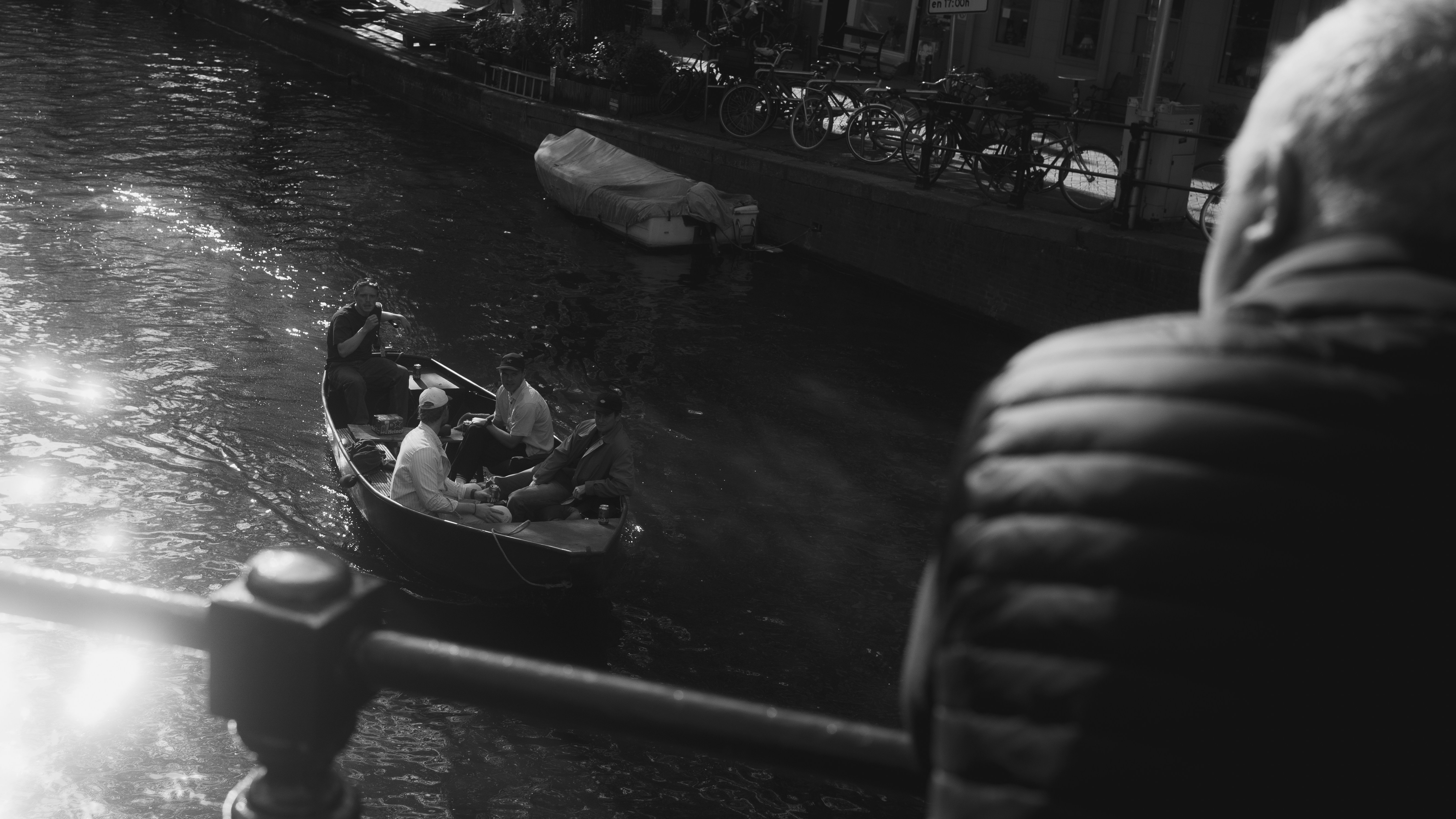 Overlooked River Denouement: A Quiet Boat Meeting by the Dusk Rail