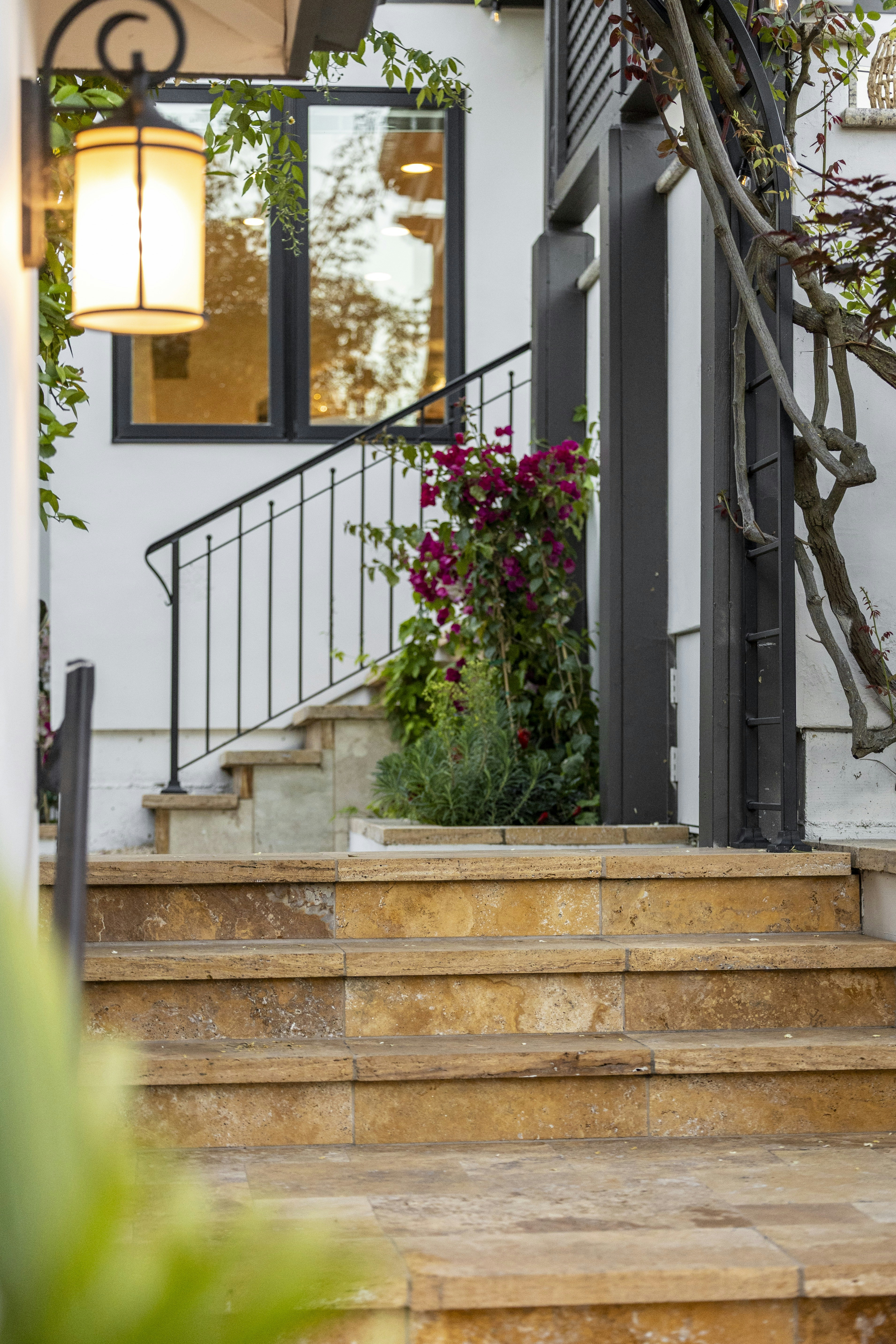 Sunlit Staircase and Bougainvillea Frame
