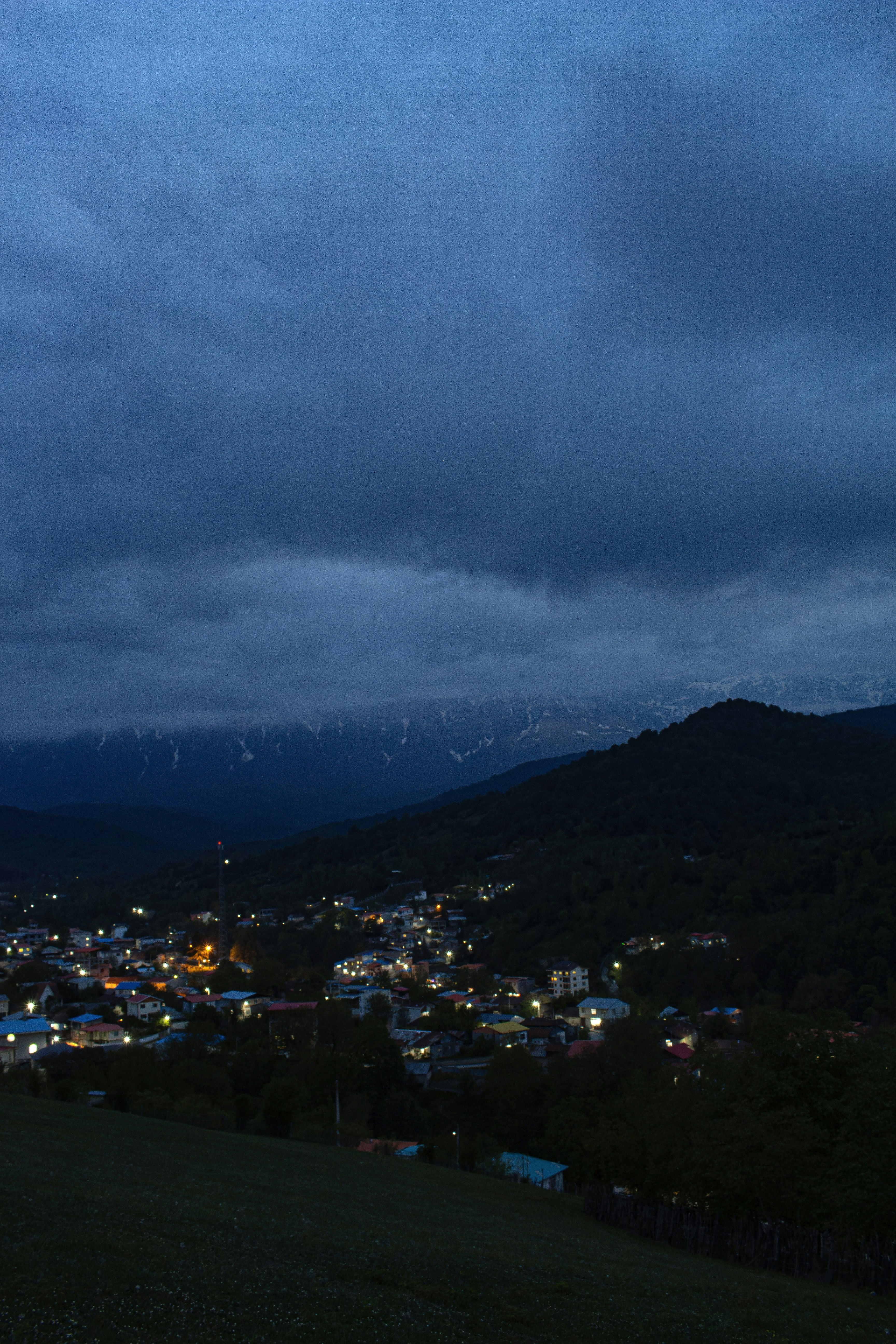 Dusk Over a Quiet Mountain Town