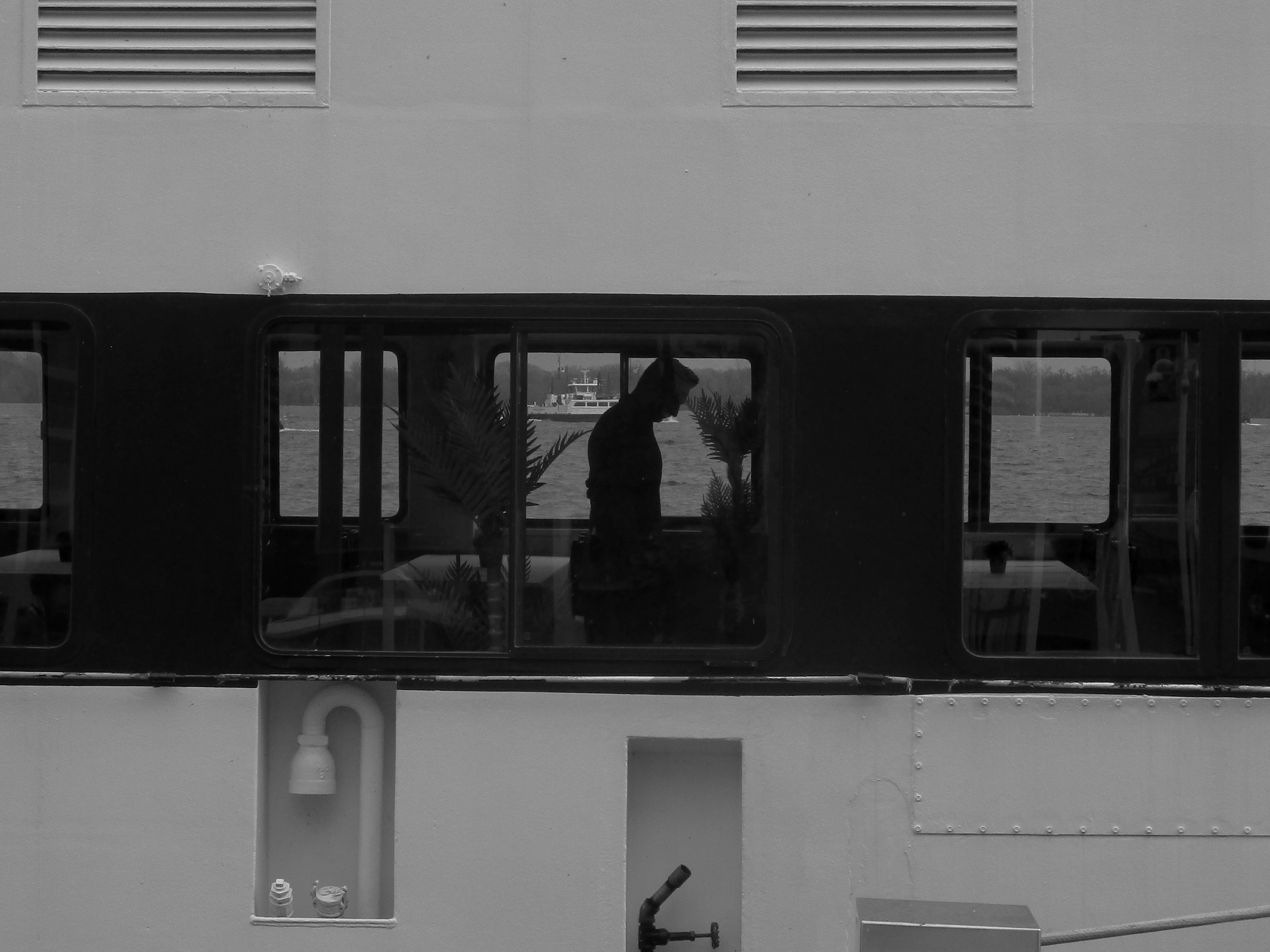  silhouettes in a dockside railcar