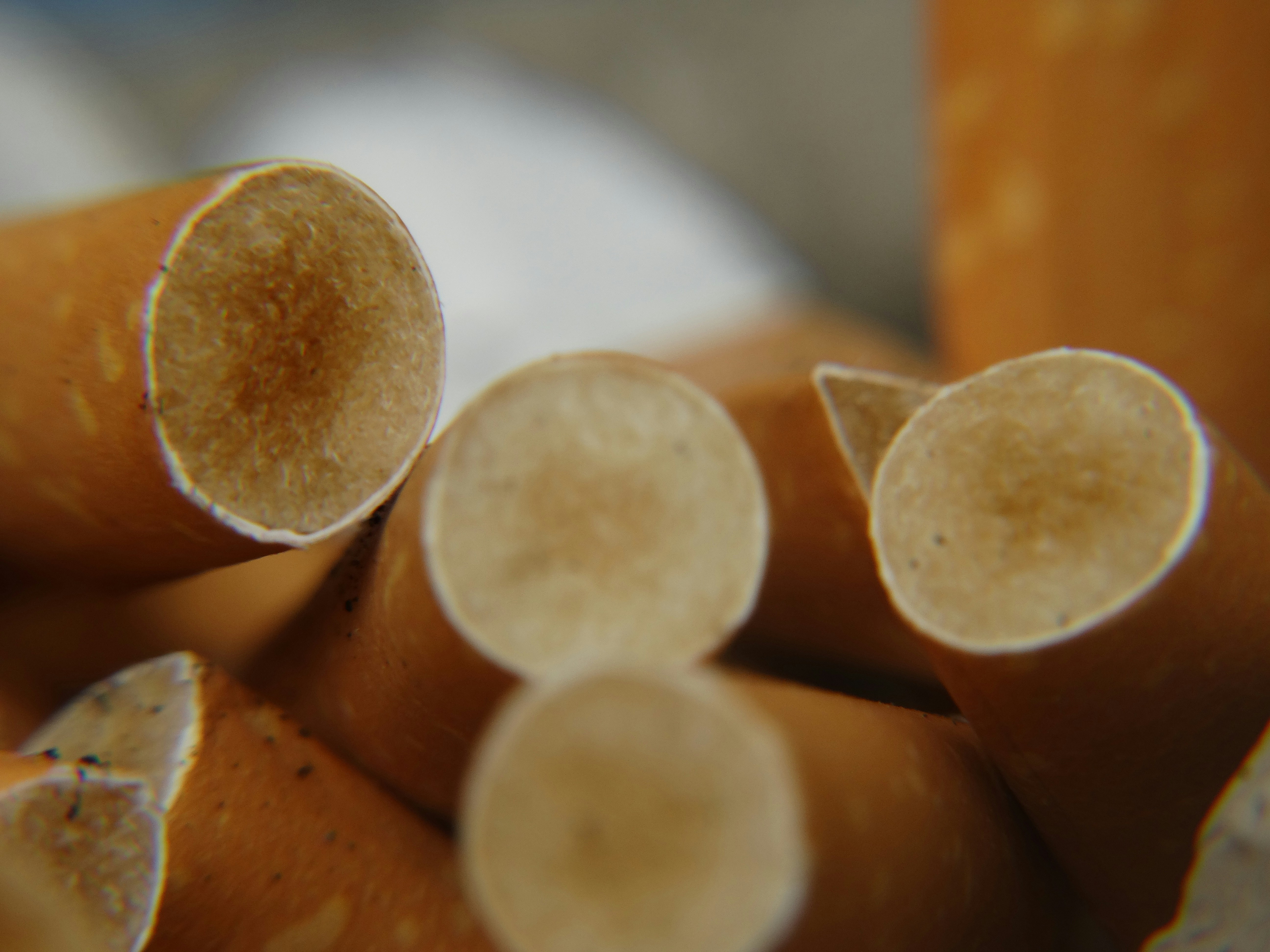 Cigarette Sticks Close-Up: Sunlit Tubes with Soft Focus Edges