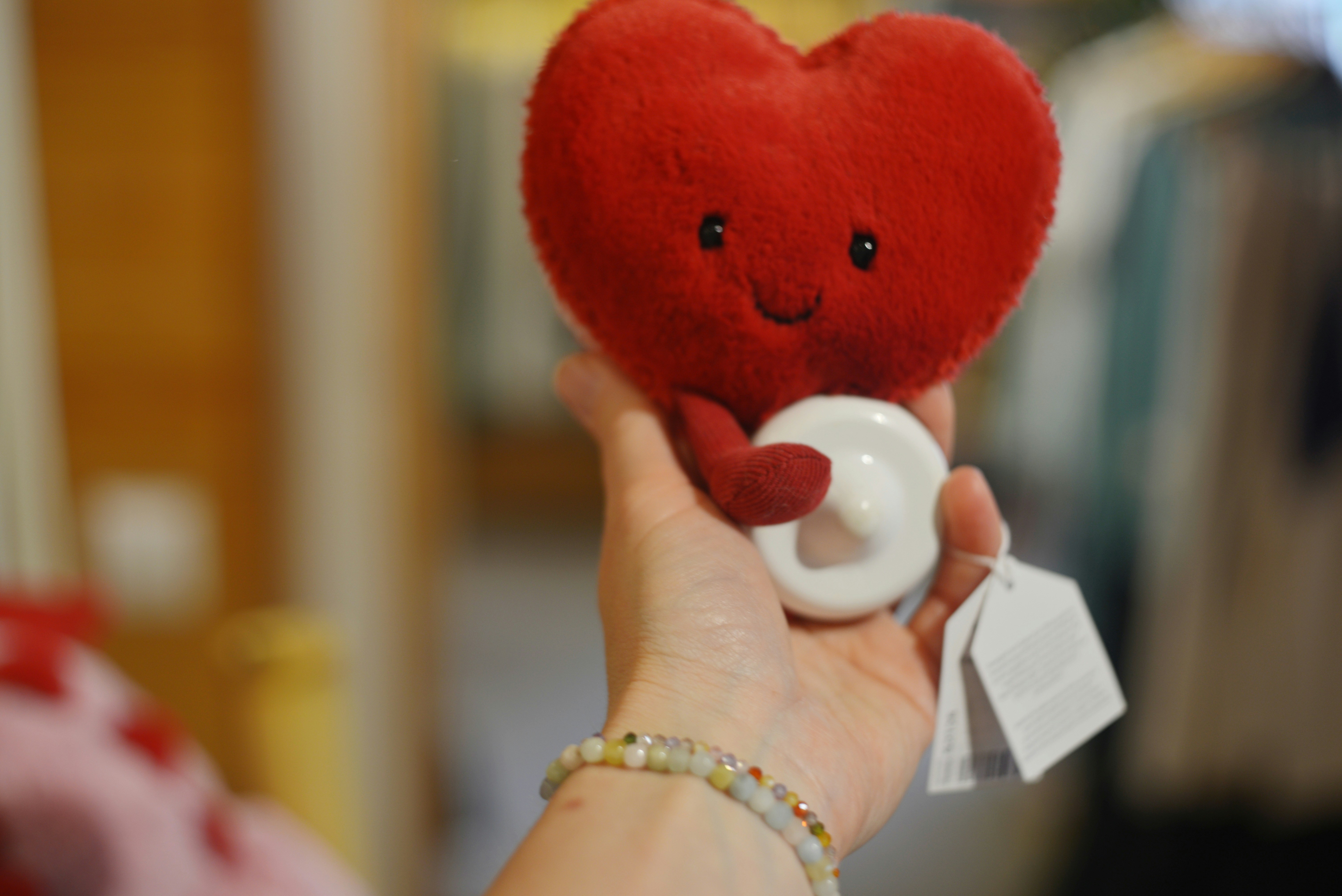 Heartfelt Grip: A Plush Toy Held by a Delicate Bracelet