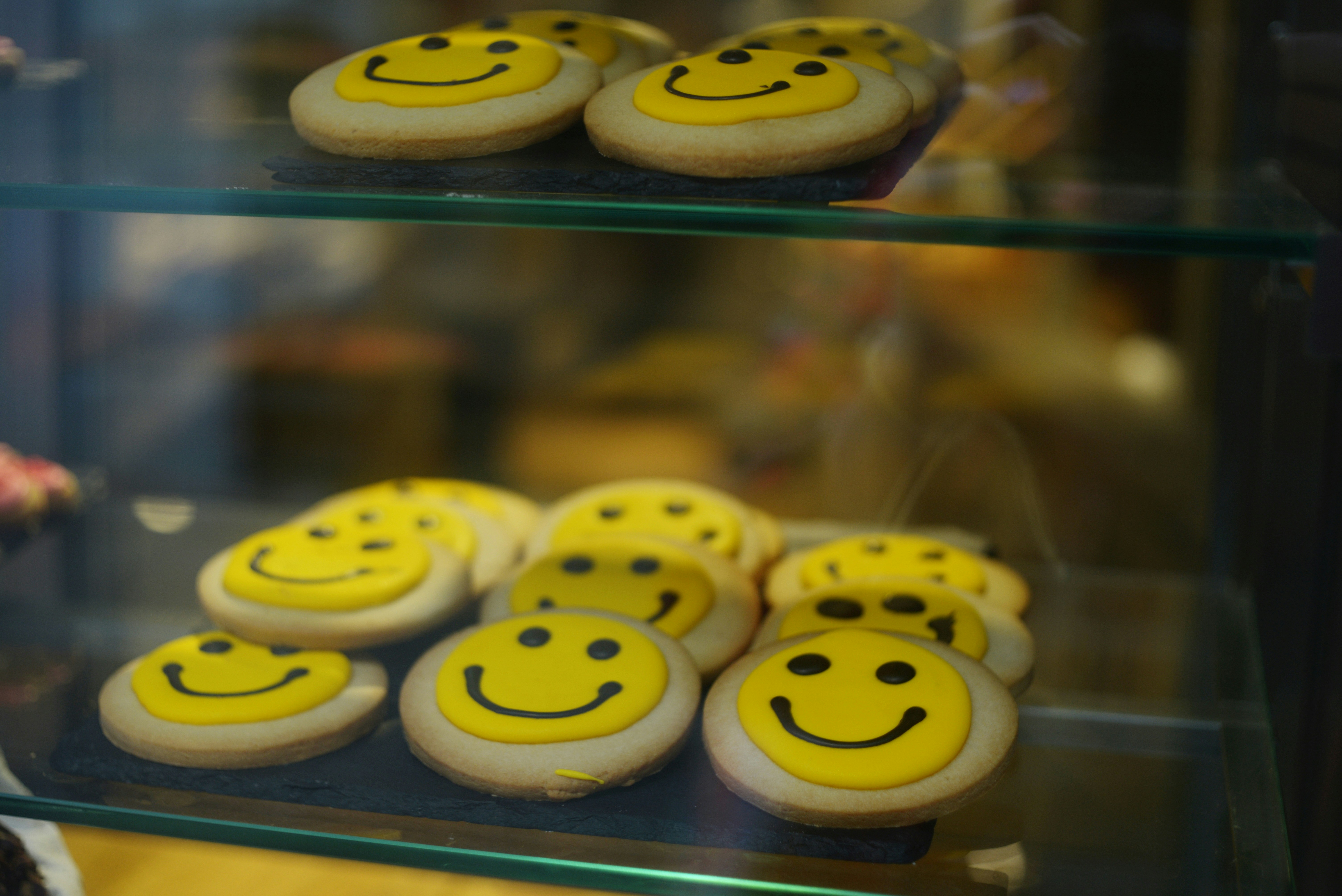 Smiling Cookies on a Glass Shelf