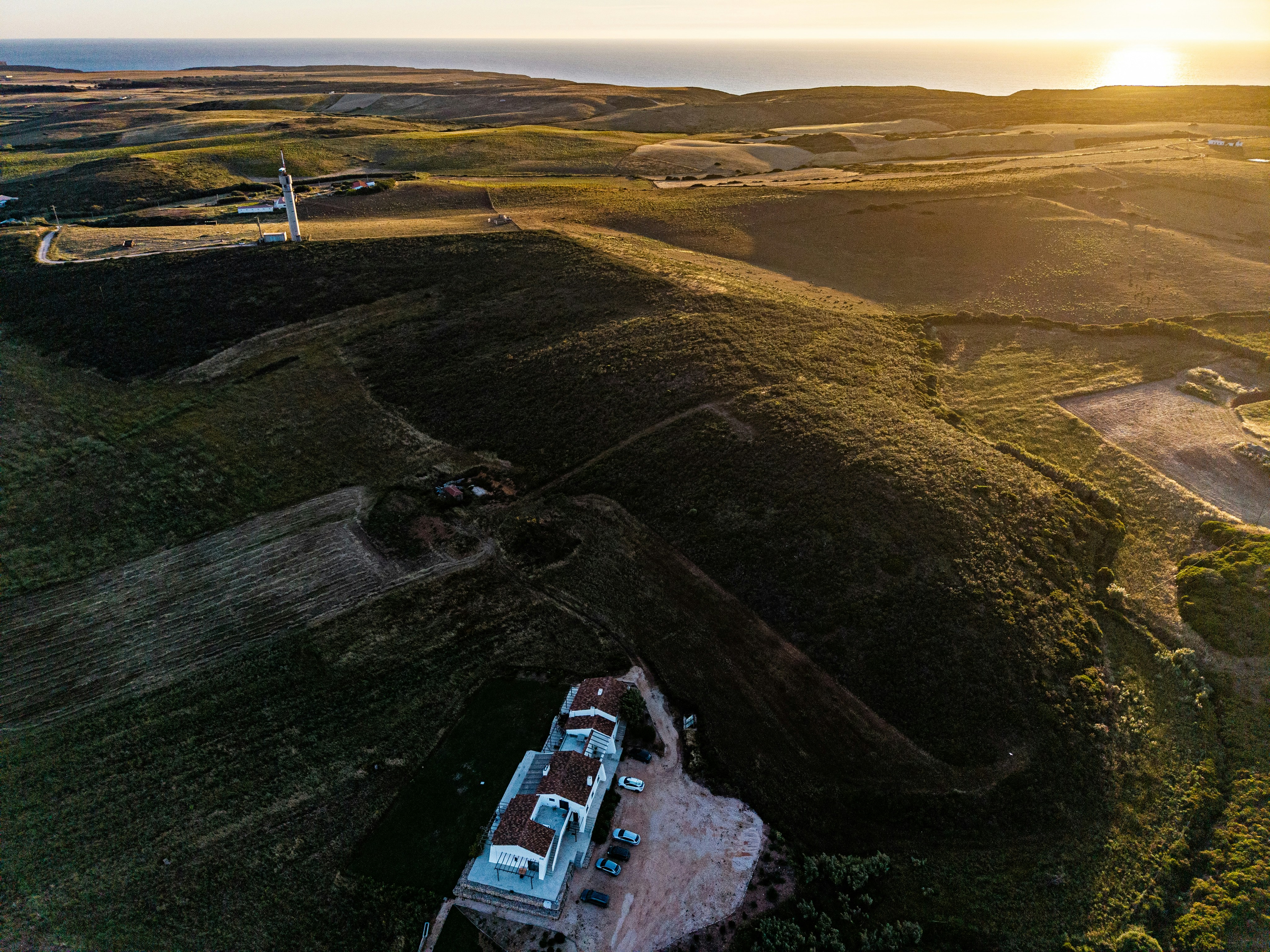 Coastal Hilltop Lighthouse Overlook at Golden Hour