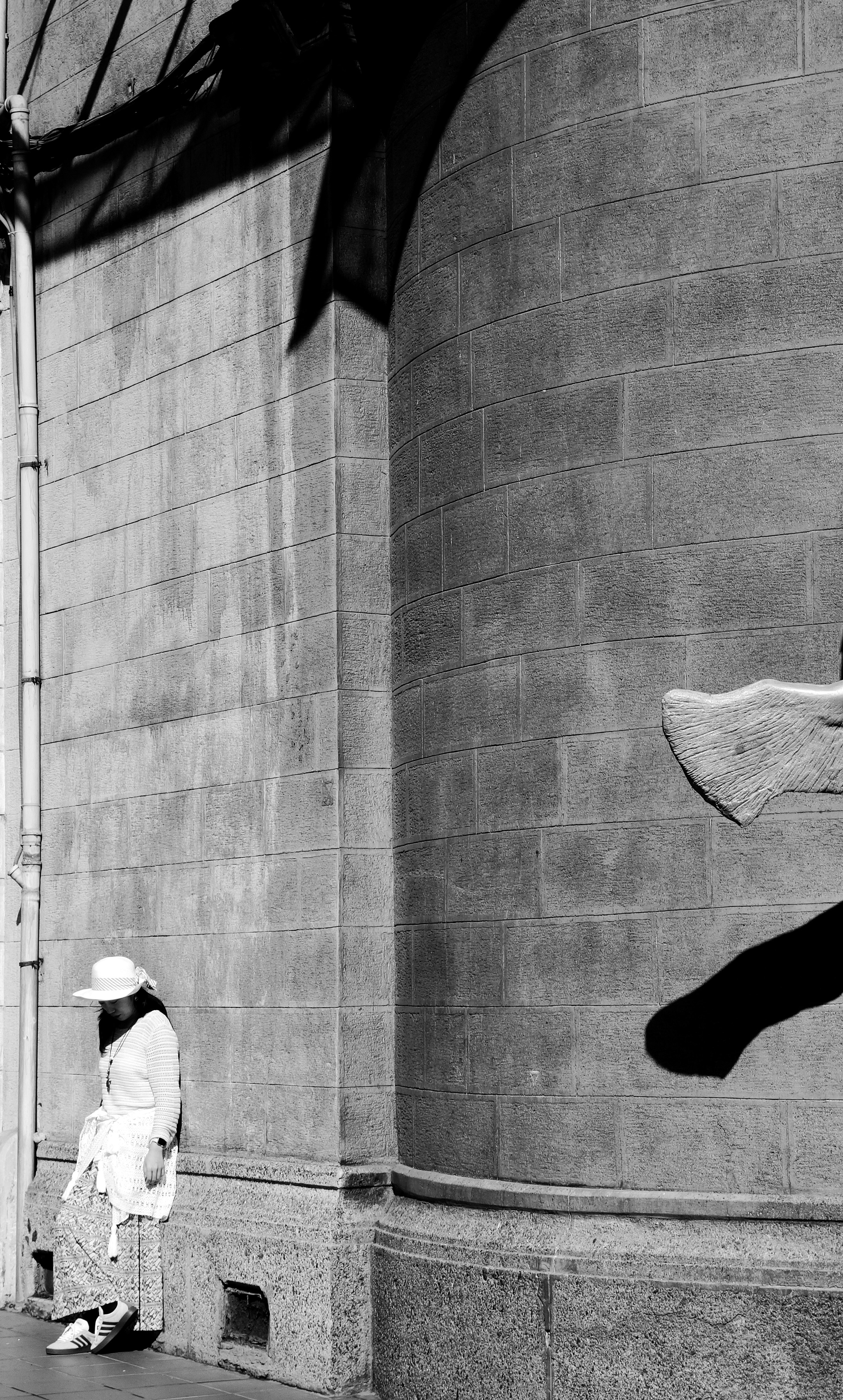 Shadows on a Quiet Wall: A Woman in White by the Corner