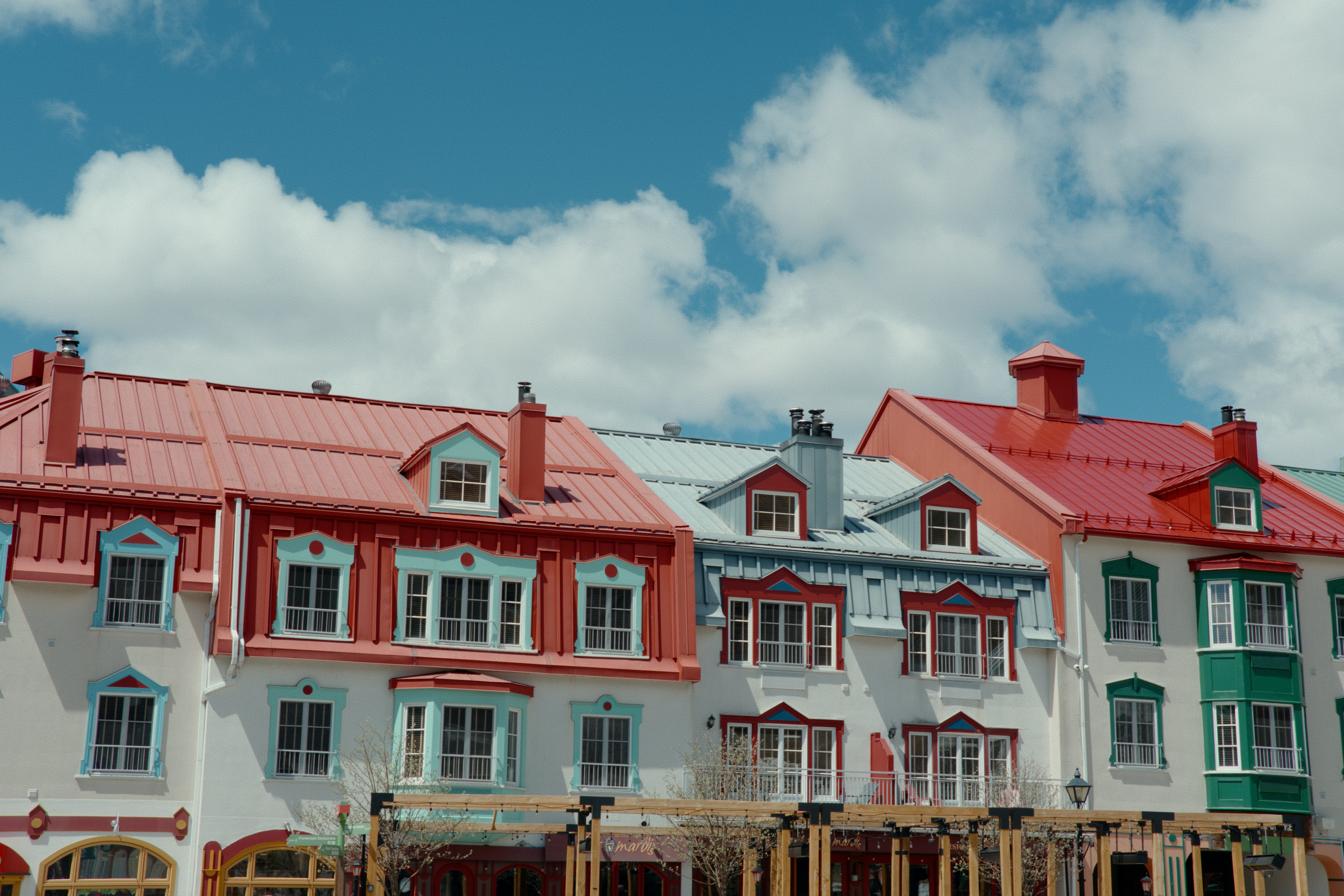 Colorful Row Houses Under a Bright Sky