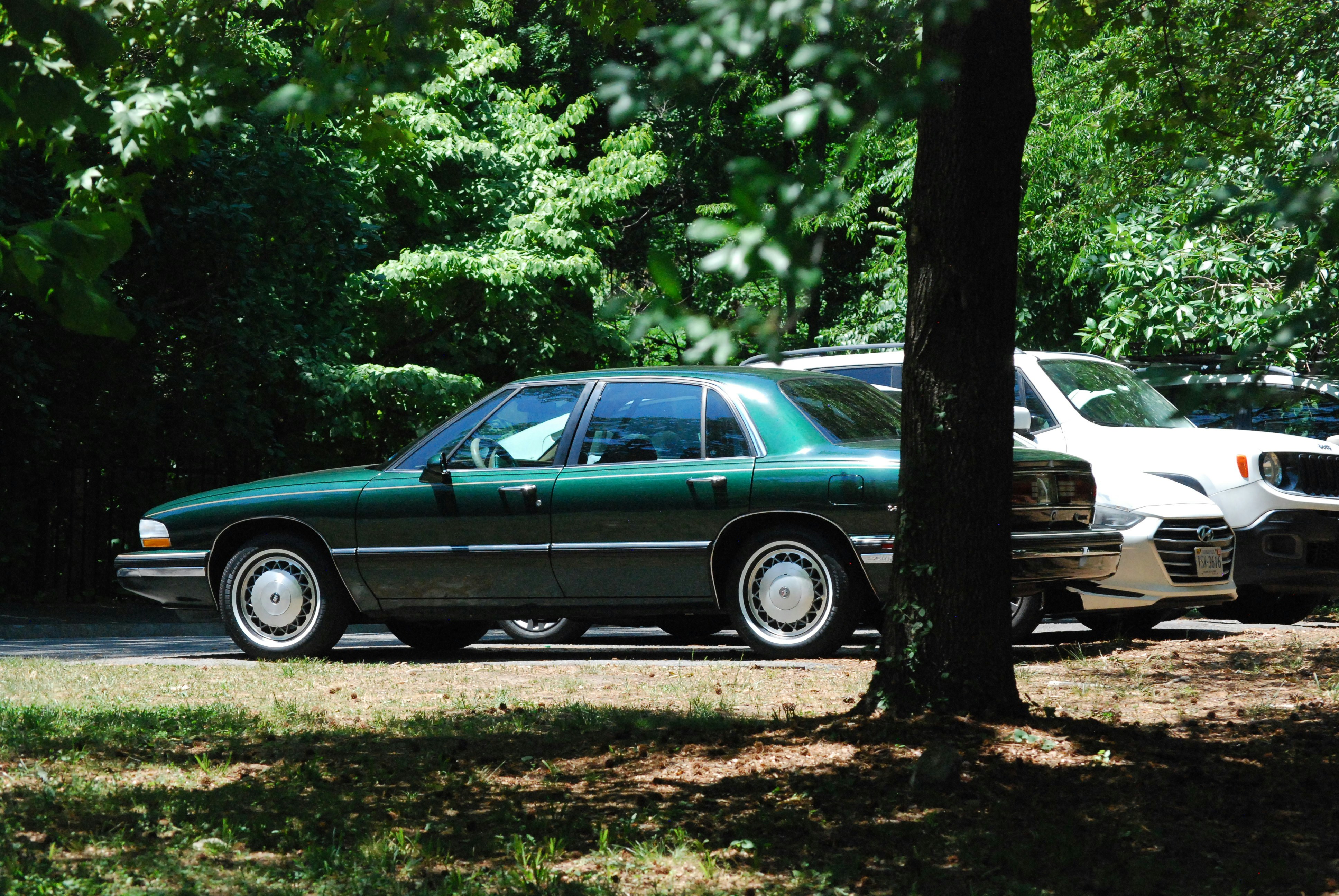 Green Classic Sedan in Shade: A Quiet Parking Lot Moment