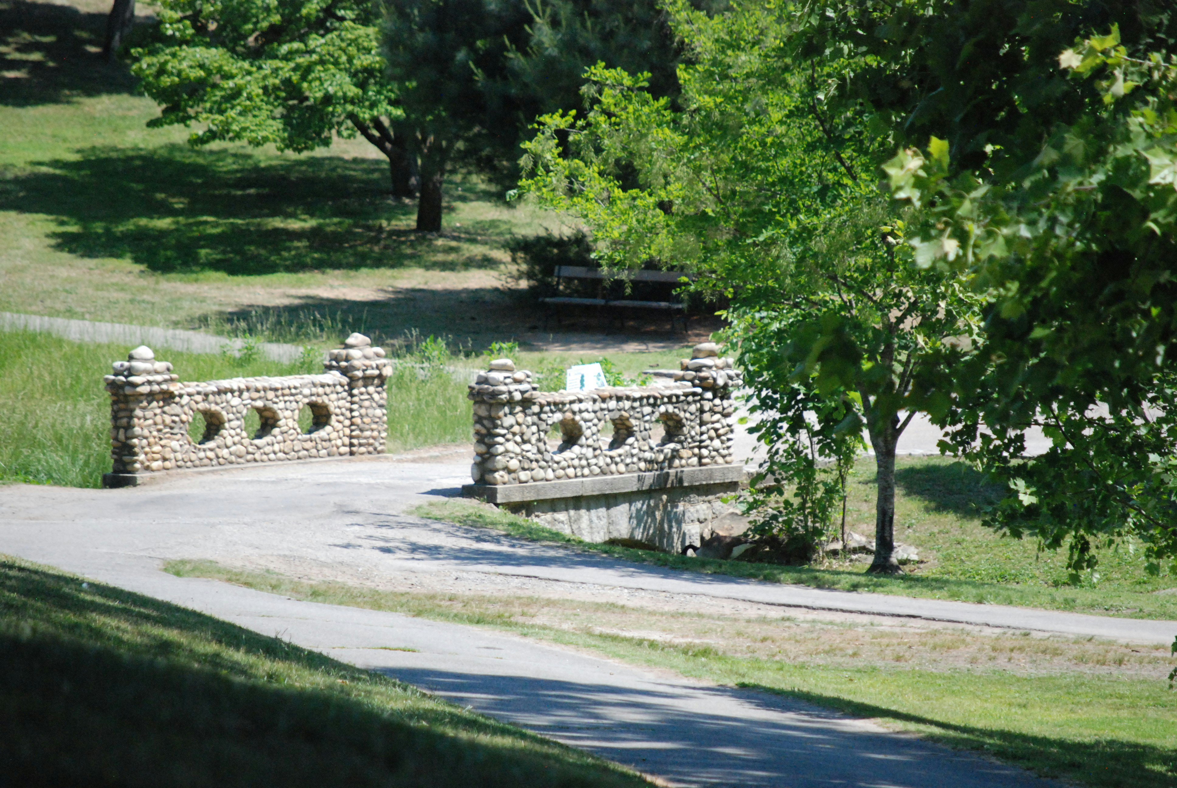 Stone Bridge Over Quiet Park Path