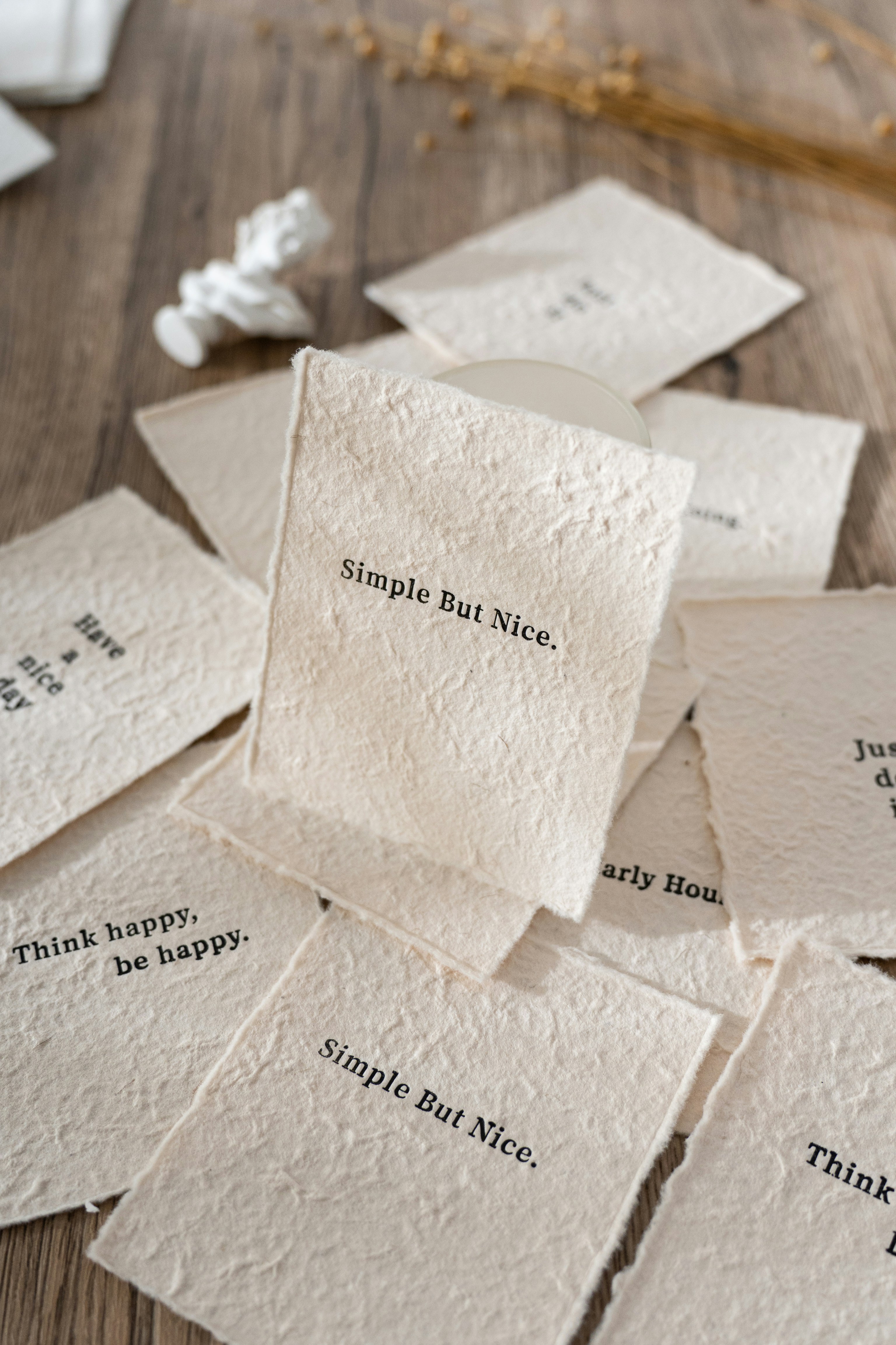 Whispered Words: Simple Cards on a Weathered Desk