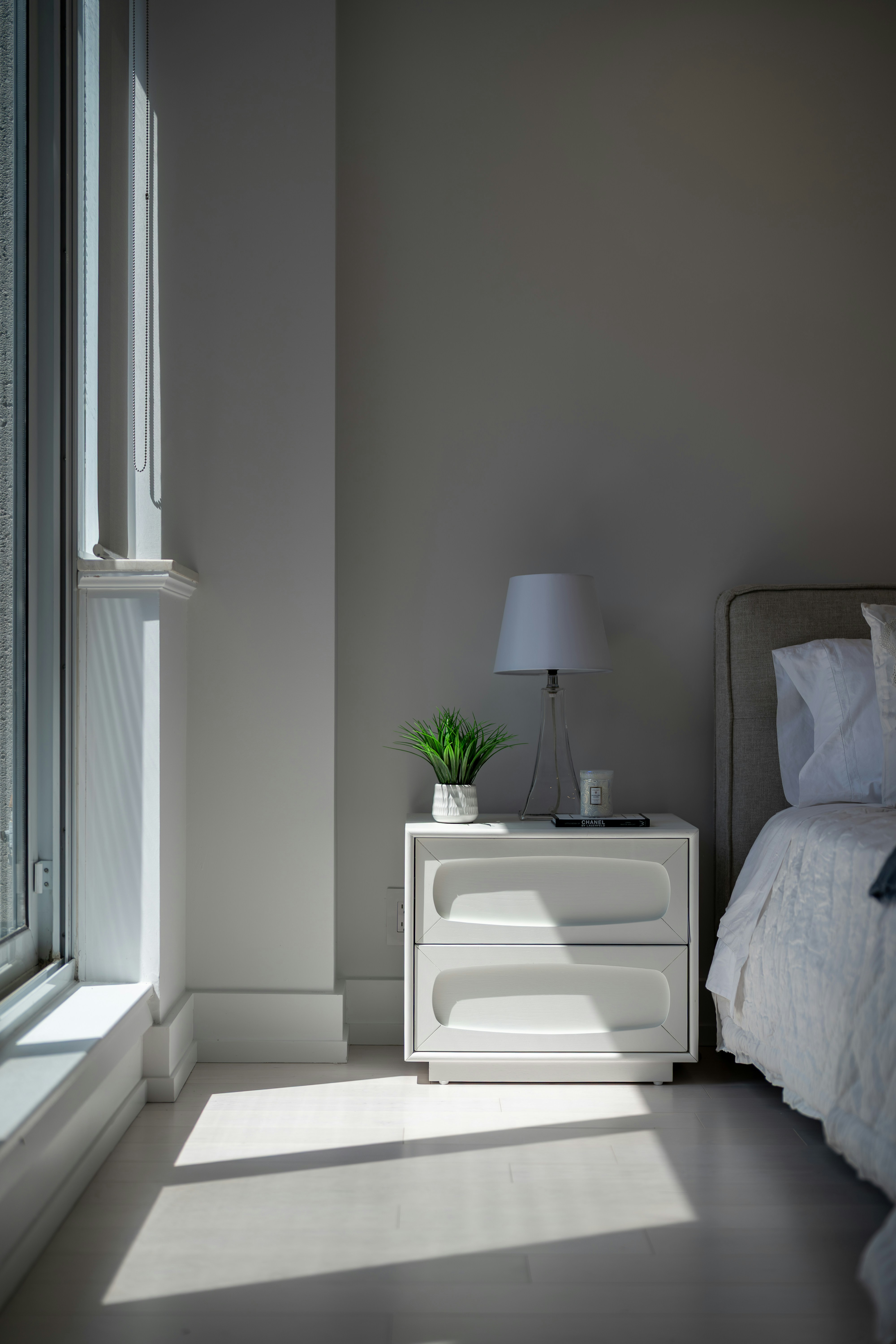 Soft Morning Light on a Minimalist Bedroom Nightstand