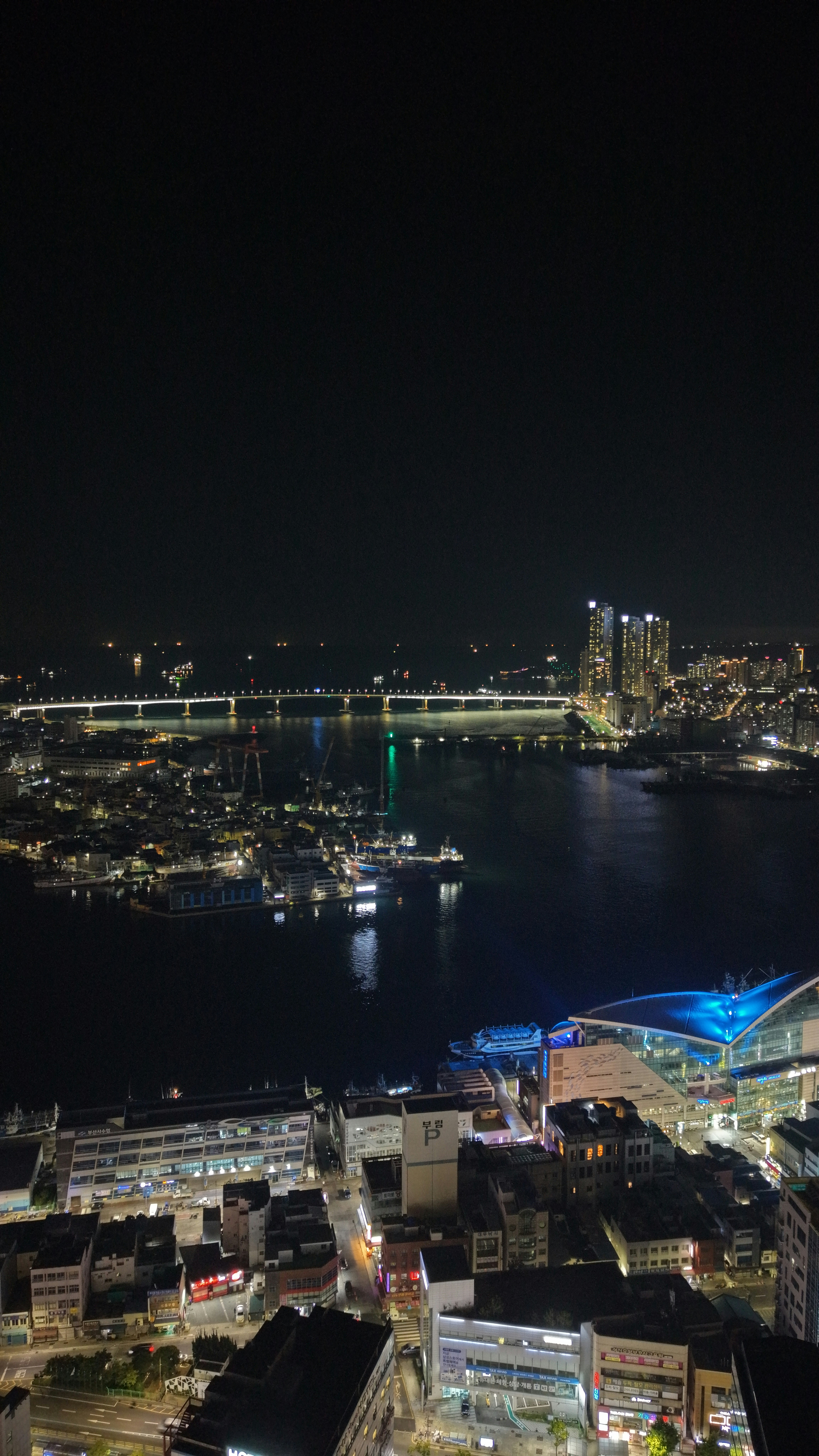 Night Riverscape Over a Brightly Lit Waterfront District