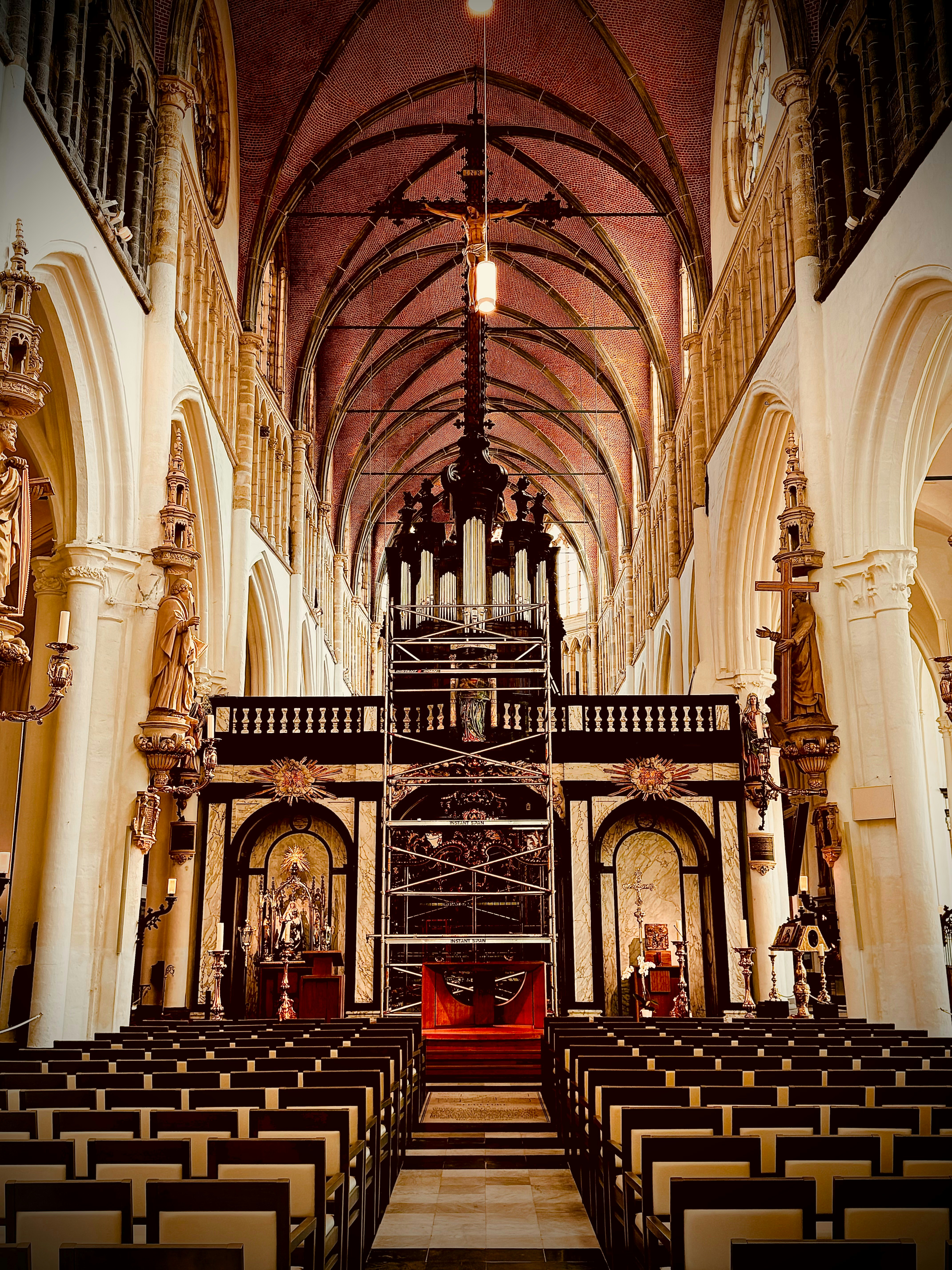 Cathedral Nave Under Stacked Scaffolding